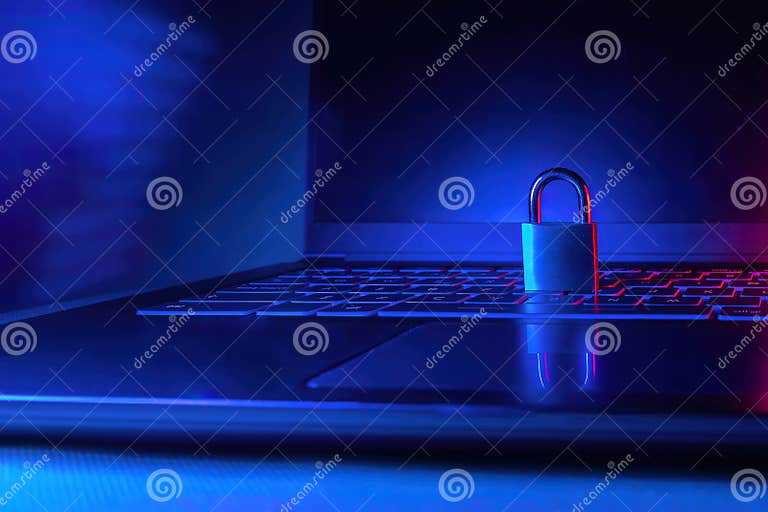 Computer with a Closed Padlock Indicating Security Against Hackers and Computer Security System ...