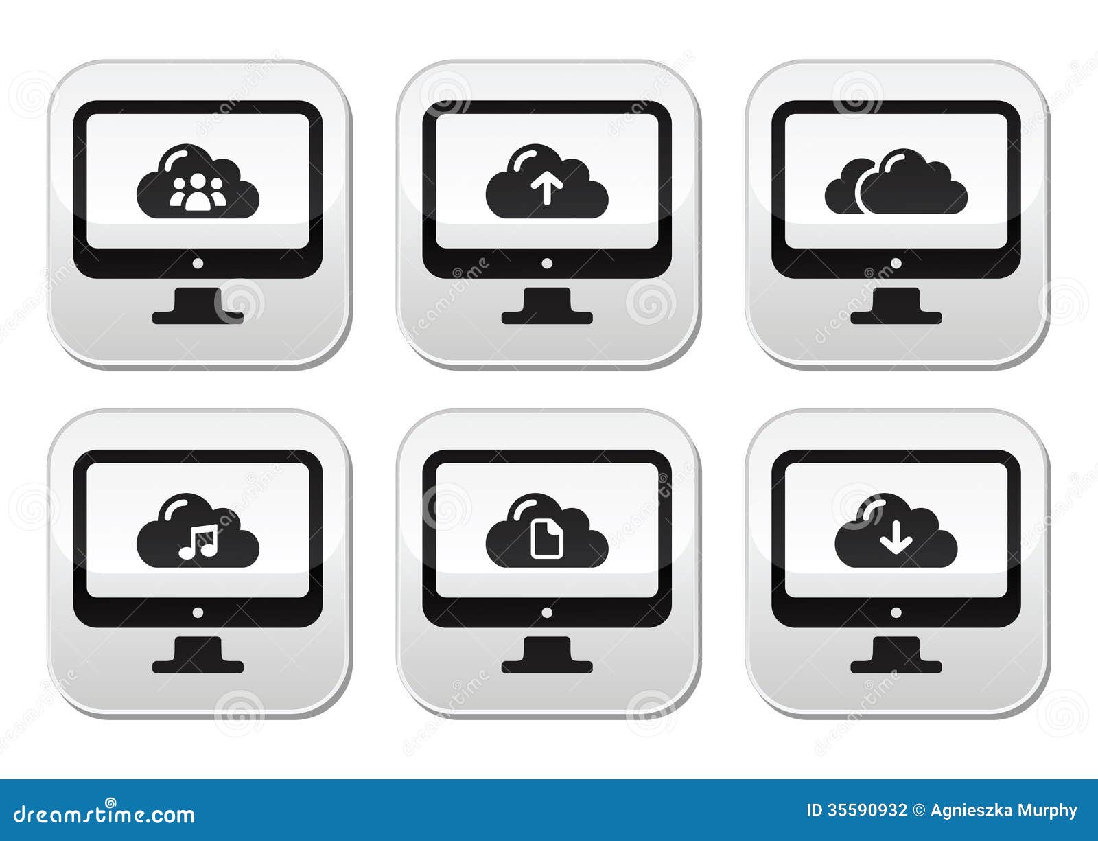 Computer and Cloud Buttons Set for Web Stock Illustration ...