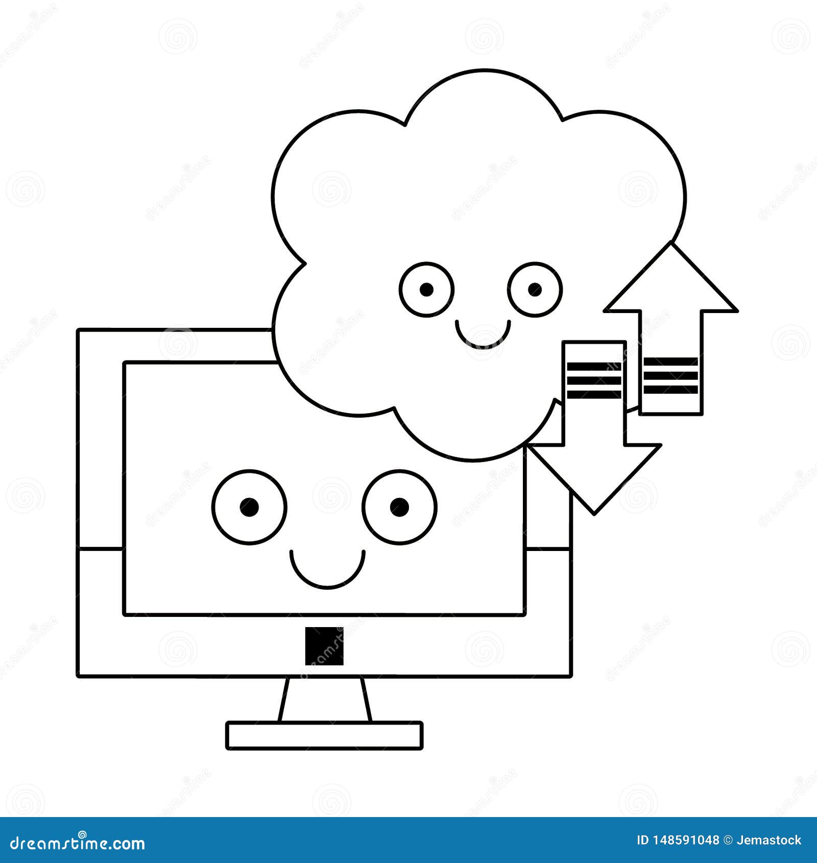 Computer and Cloud Computing Technology in Black and White Stock Vector ...