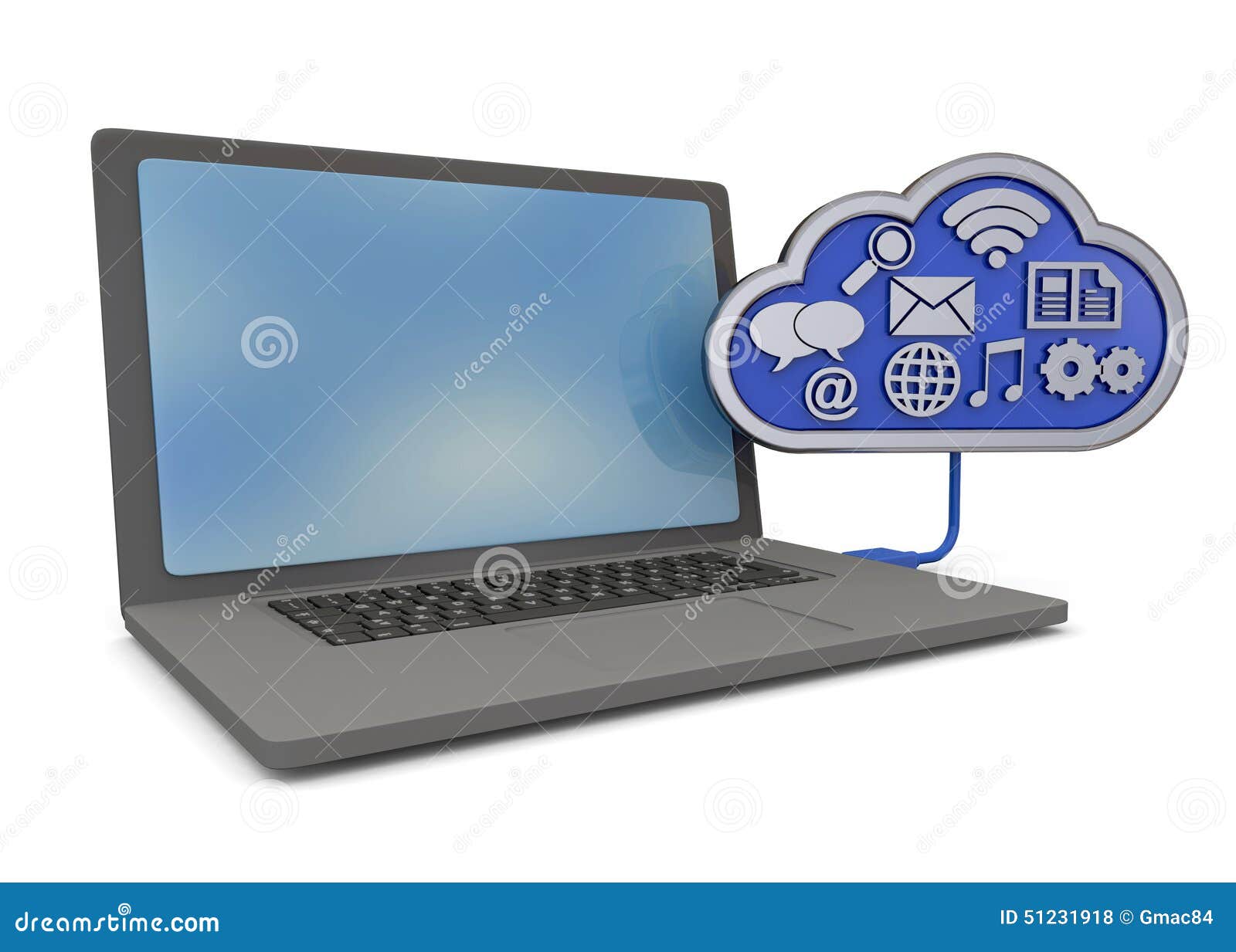 Computer and Cloud - 3D stock illustration. Illustration of archive ...