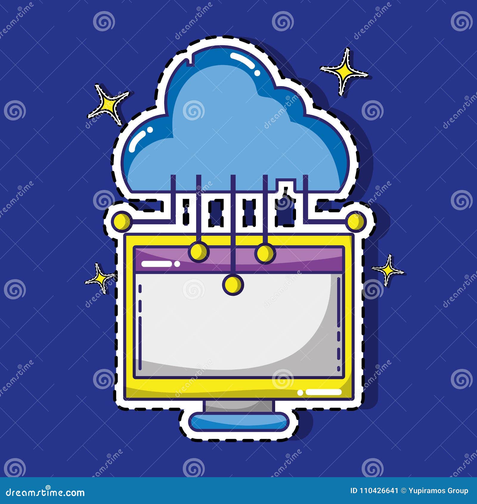 Computer and Cloud Data Technology Patches Sticker Stock Vector ...