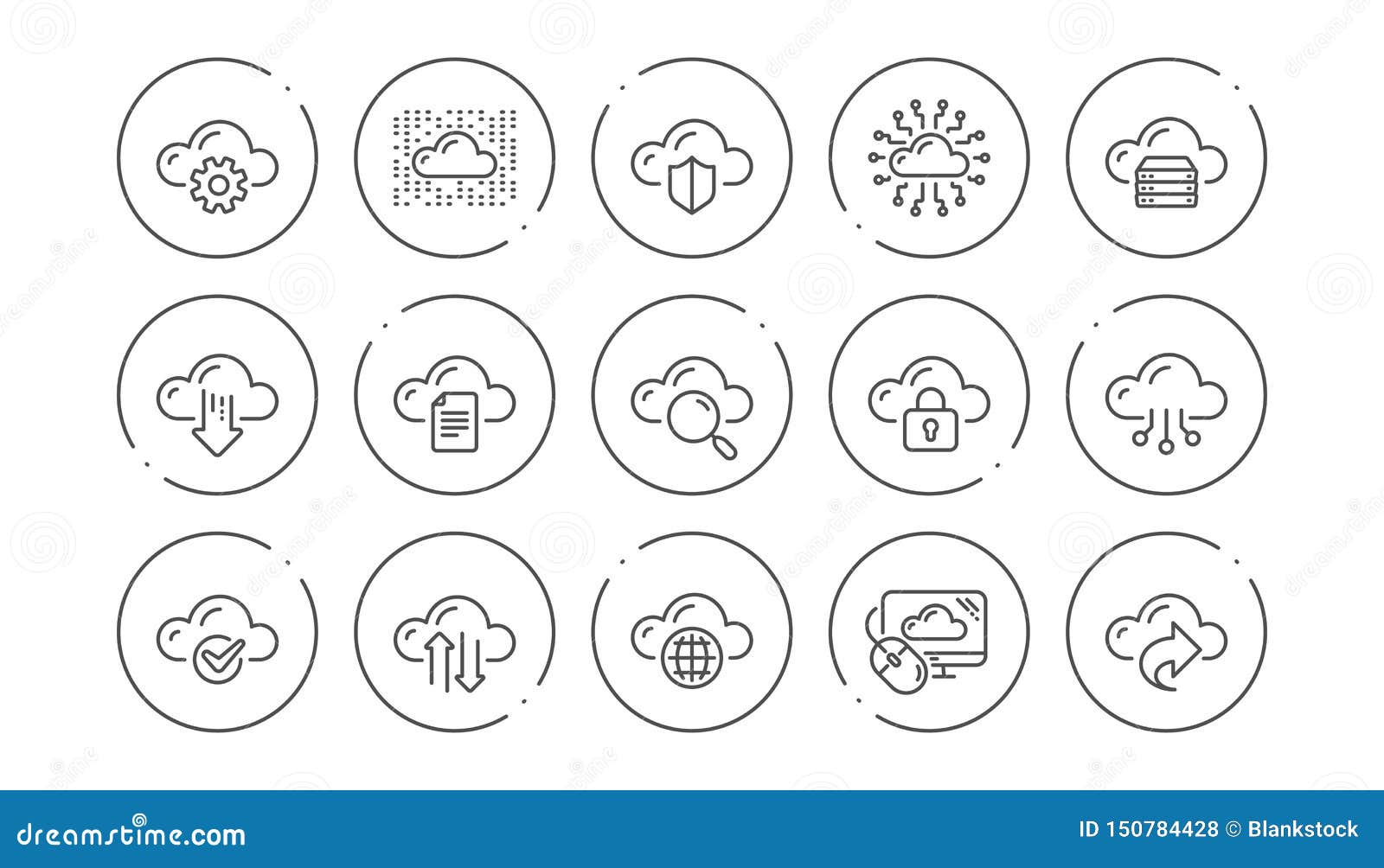 Computer Cloud Icons Hosting Computing Data And File Storage Linear Icon Set Vector Stock