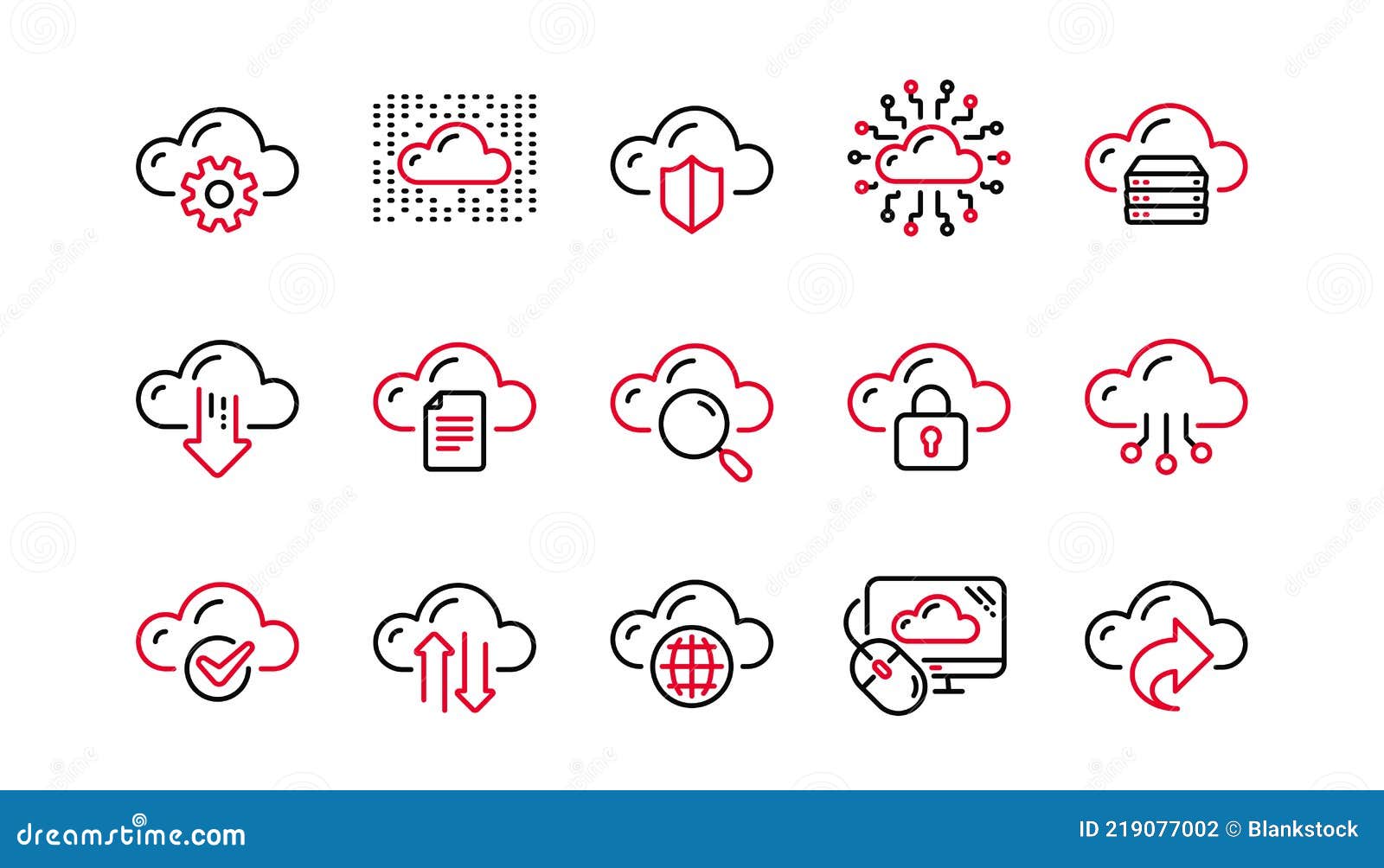 Computer Cloud Icons. Hosting, Computing Data and File Storage. Linear Icon Set. Vector Stock ...