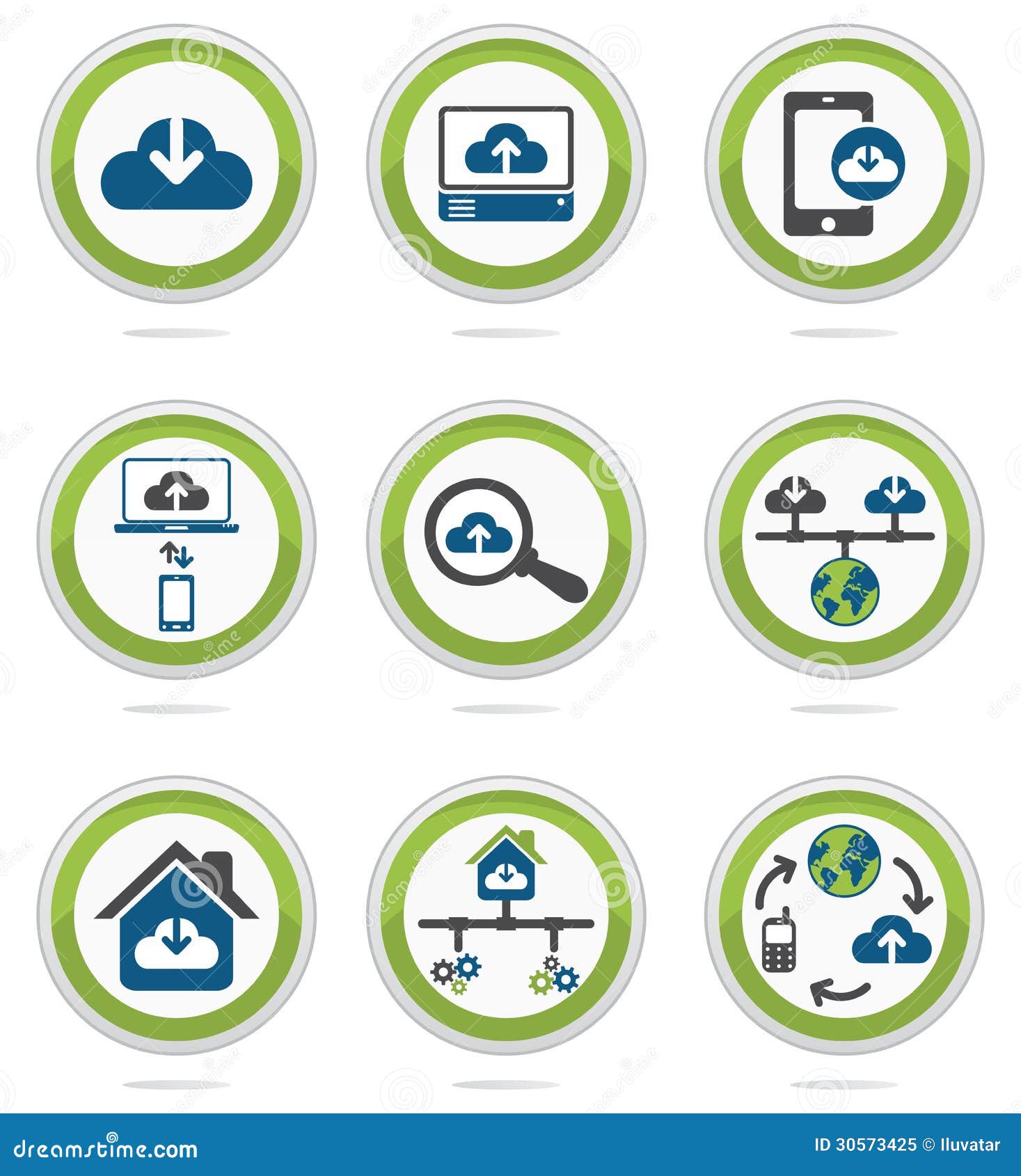 Set Of Cloud Icons In Modern Flat Style Isolated On Blue Background ...