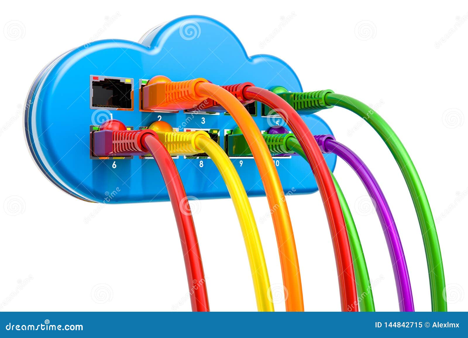 Computer Cloud with Lan Internet Cables, 3D Rendering Stock ...