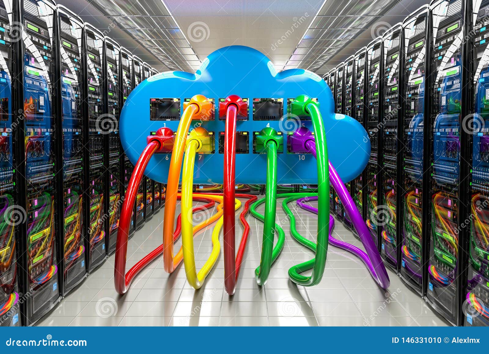 Computer Cloud with Lan Internet Cables Inside Data Center, Server Room ...