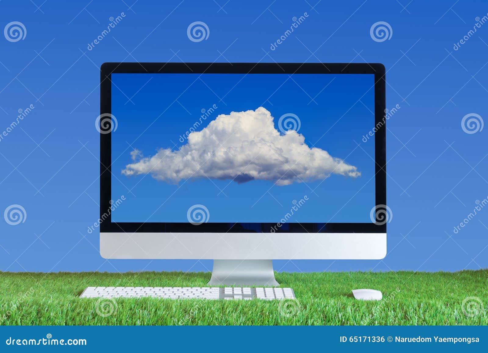 Computer with Cloud in the Screen Stock Photo - Image of monitor, desk ...