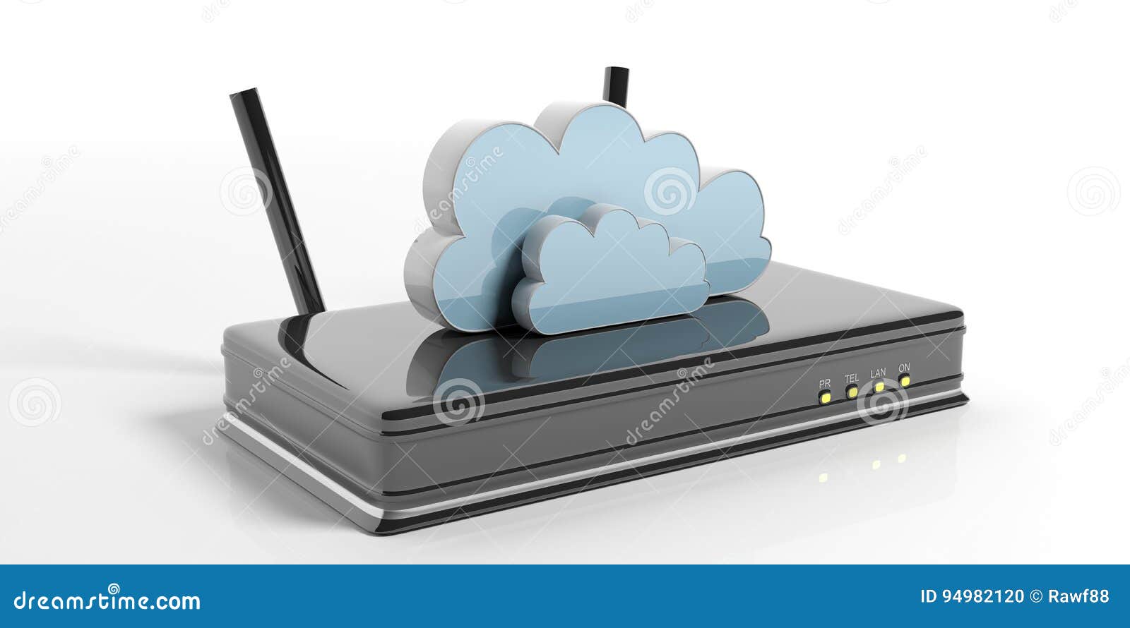 Computer Cloud on a Wifi Router - White Background. 3d Illustration ...