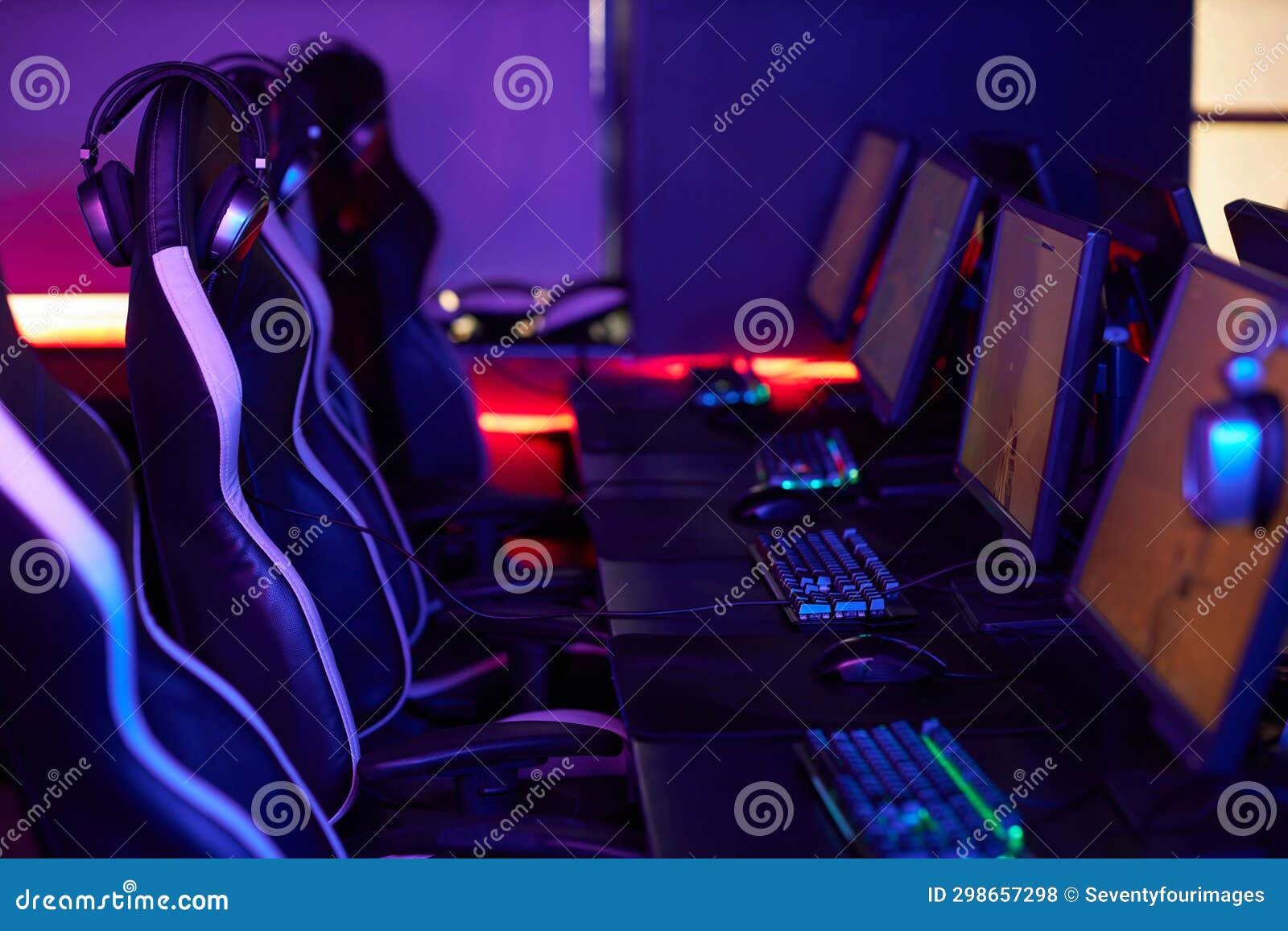 Computer Club Interior with Gaming Equipment in Row Stock Photo - Image ...