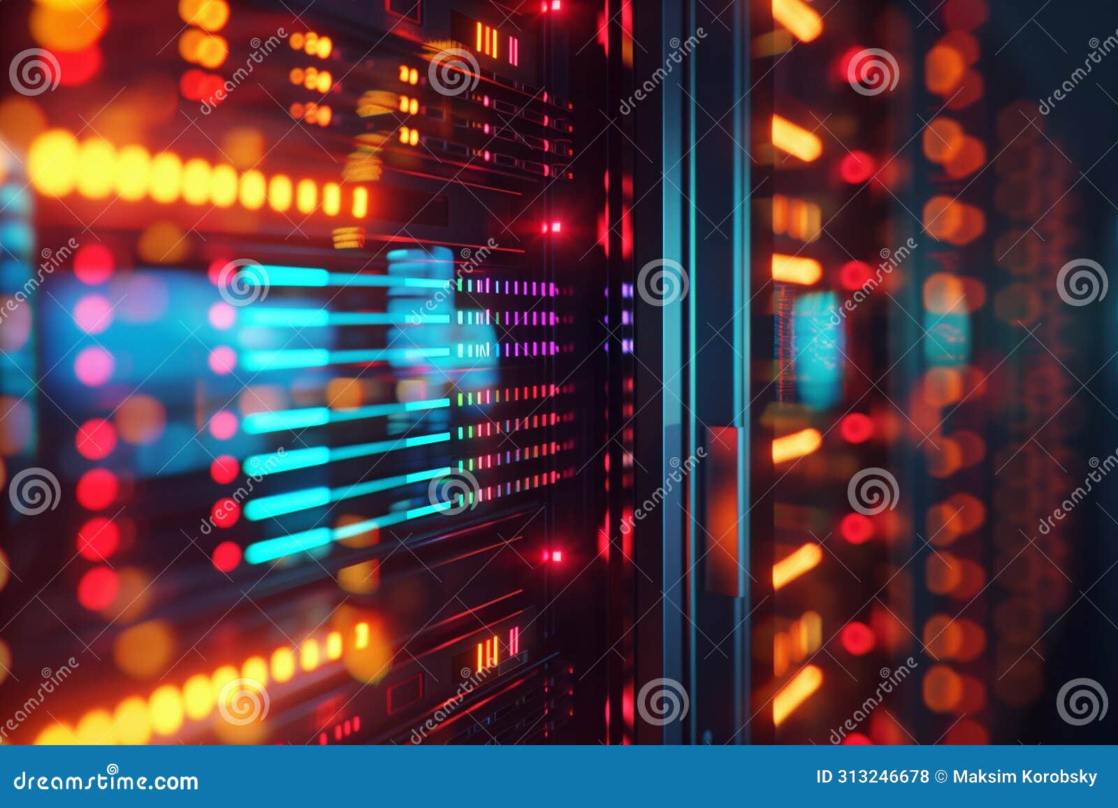 Computer Cluster of Electric Blue Servers in Data Center Stock ...
