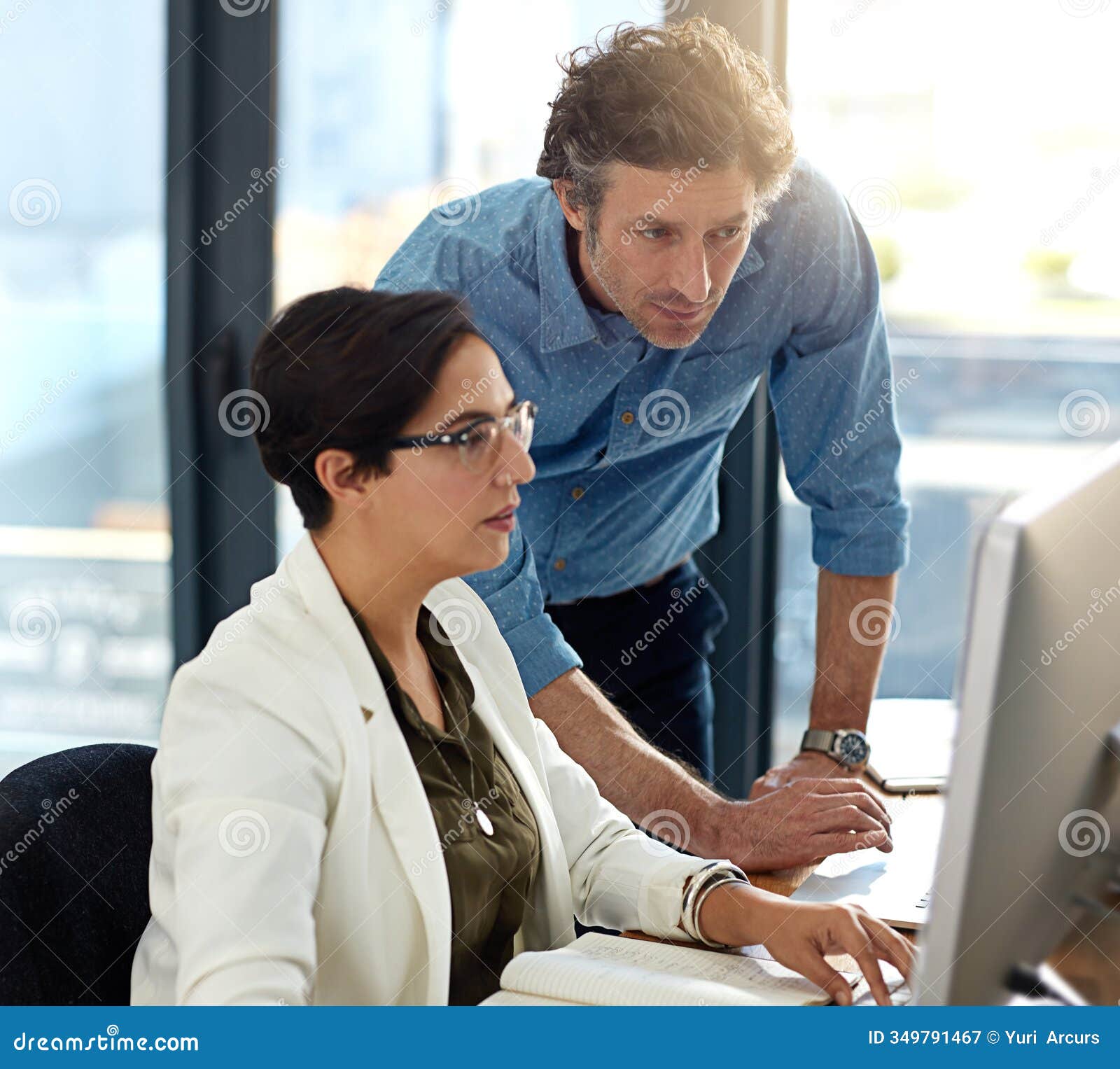 Computer, Coaching Team and Business People with Mentor for Feedback ...