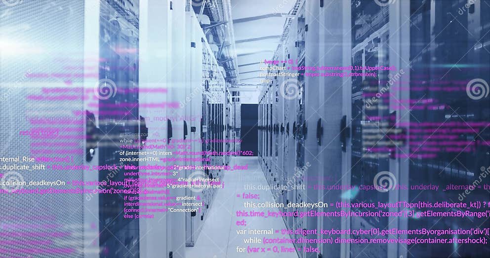 Computer Code Image Over Data Servers in Modern Data Center Stock Photo ...