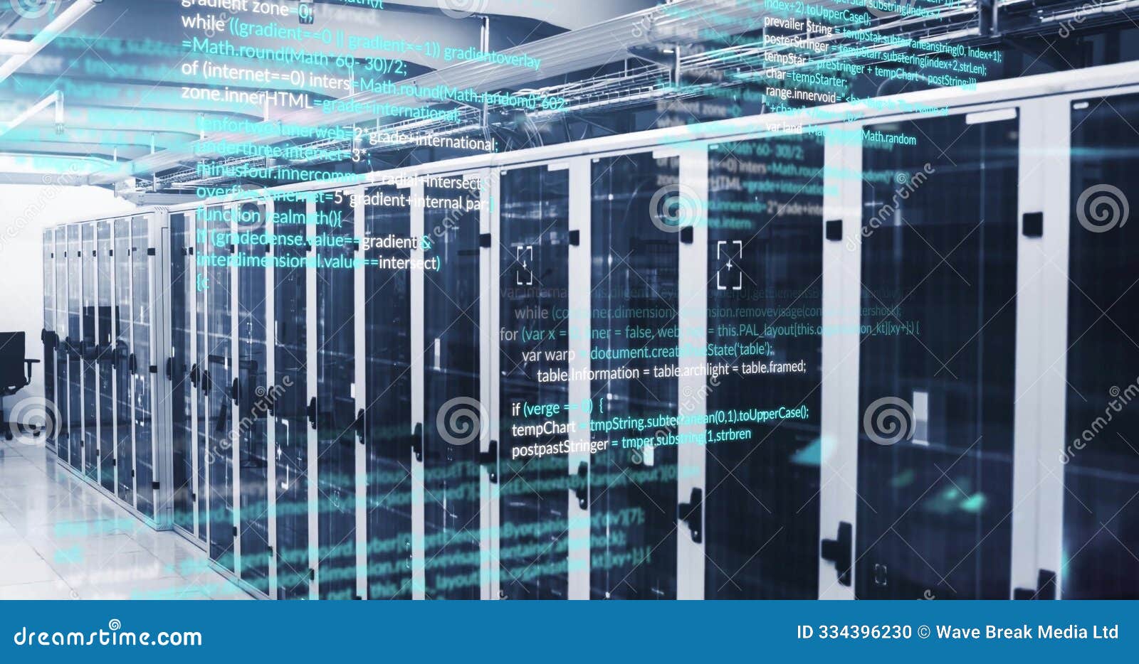 Computer Code Image Over Server Racks in Data Center Stock Photo - Image of room, code: 334396230