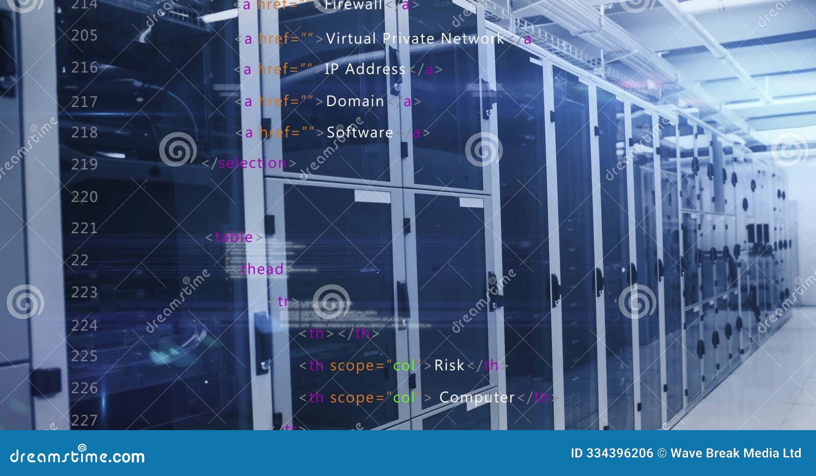 Computer Code Image Over Server Racks in Data Center Stock Photo ...