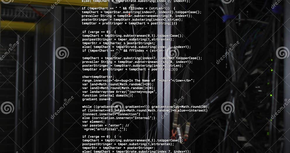 Computer Code Image Over Server Racks in Data Center Stock Photo ...