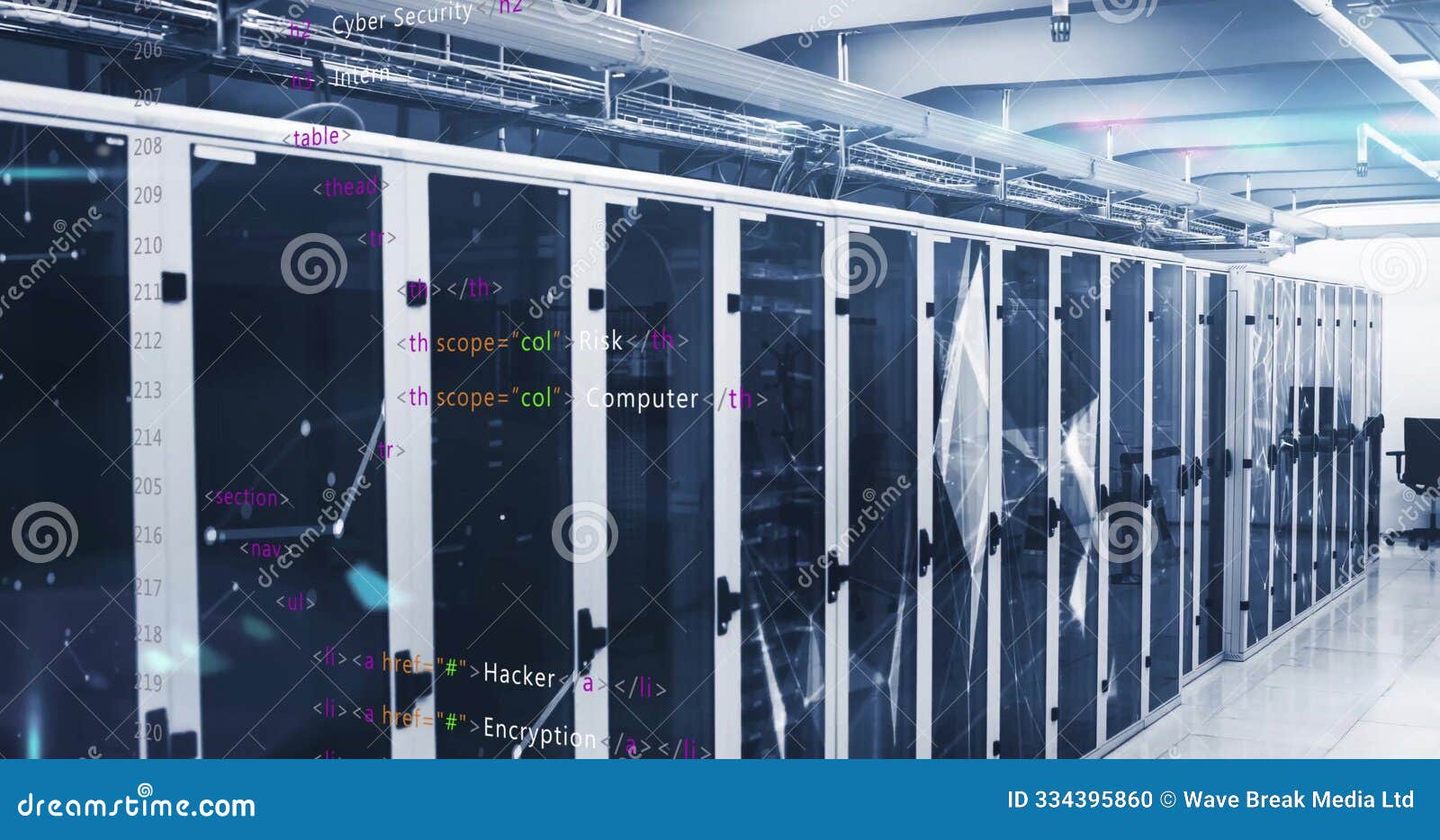 Computer Code Image Over Servers in Data Center Stock Photo - Image of ...