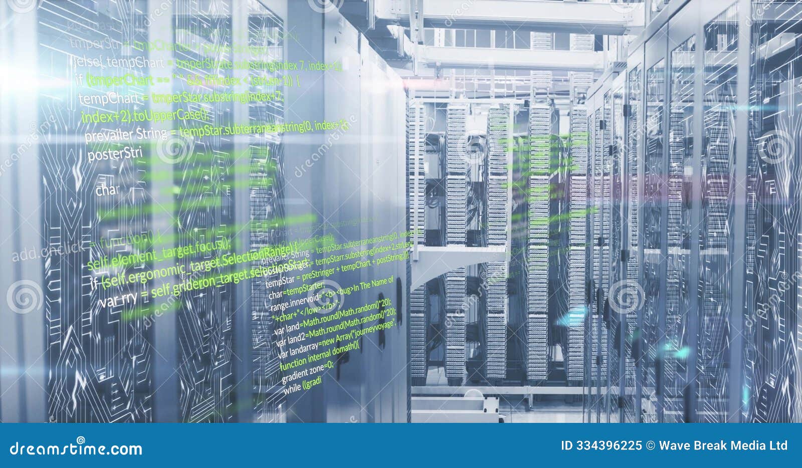 Computer Code Image Over Servers in Data Center Stock Image - Image of center, cybersecurity ...