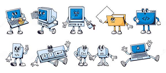 Computer Code Mascots. Programming Characters, Code File and Terminal ...