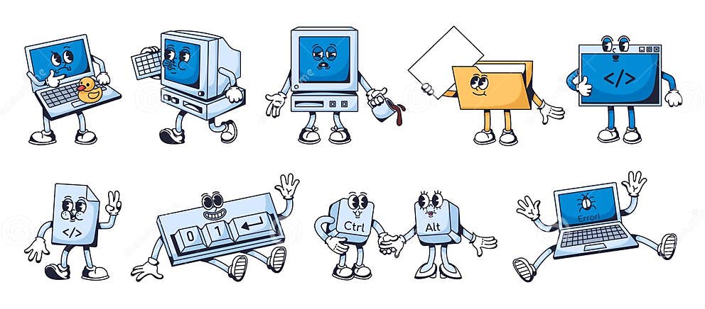 Computer Code Mascots. Programming Characters, Code File and Terminal ...