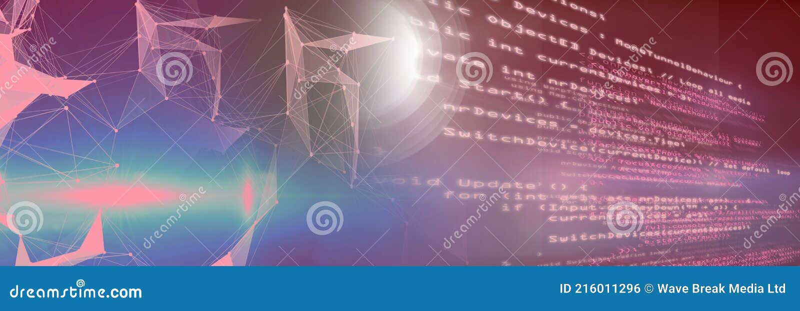 Computer Code And Network Of Connections Over Gradient Background Program Coding Concept Stock