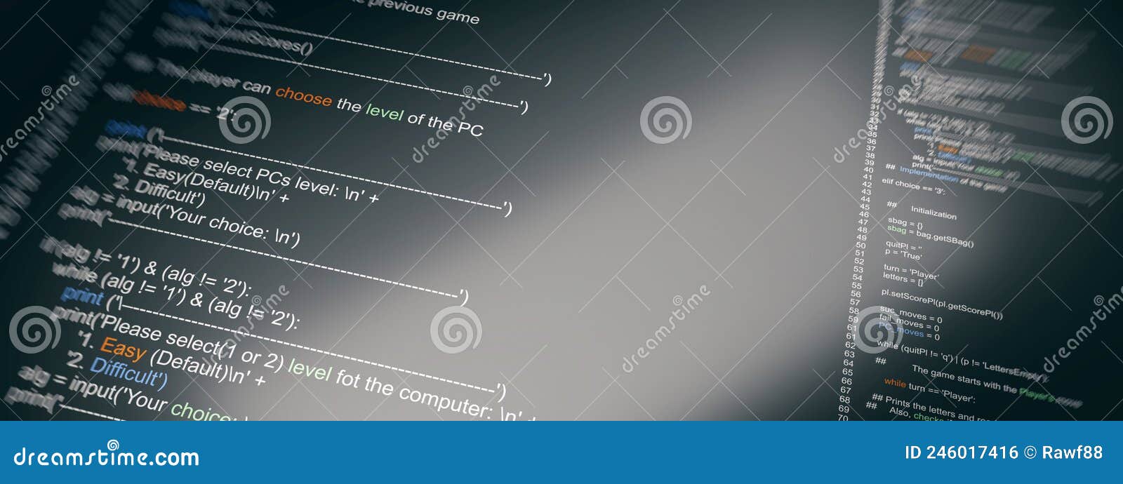 Computer Code, Program. Develop Coding on a Electronic Device Screen, Close Up, Banner. 3d ...