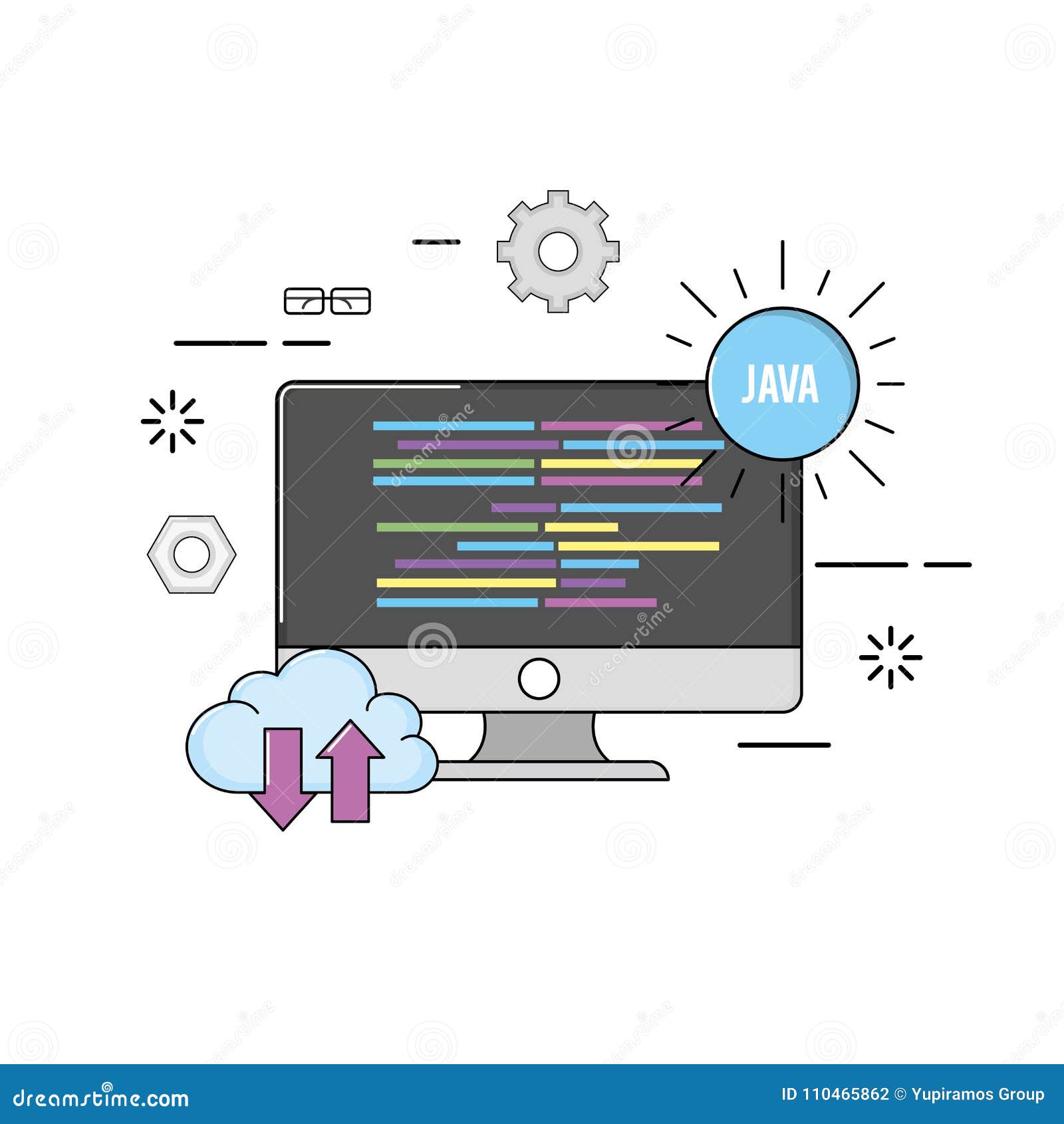 Computer with Code Programing Software Data Stock Vector - Illustration ...