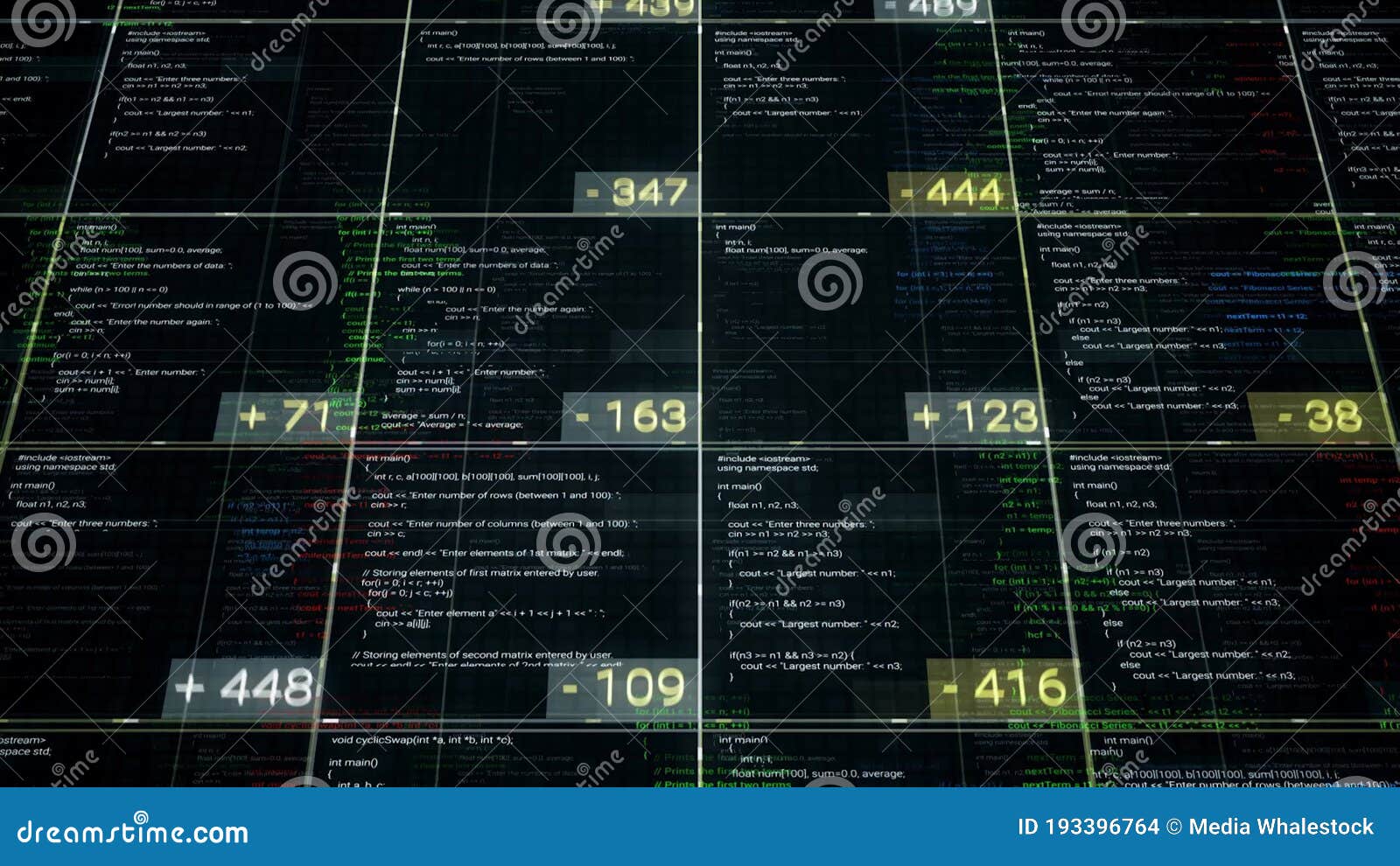 Computer Codes in Cells with Numbers on Black Background. Animation ...