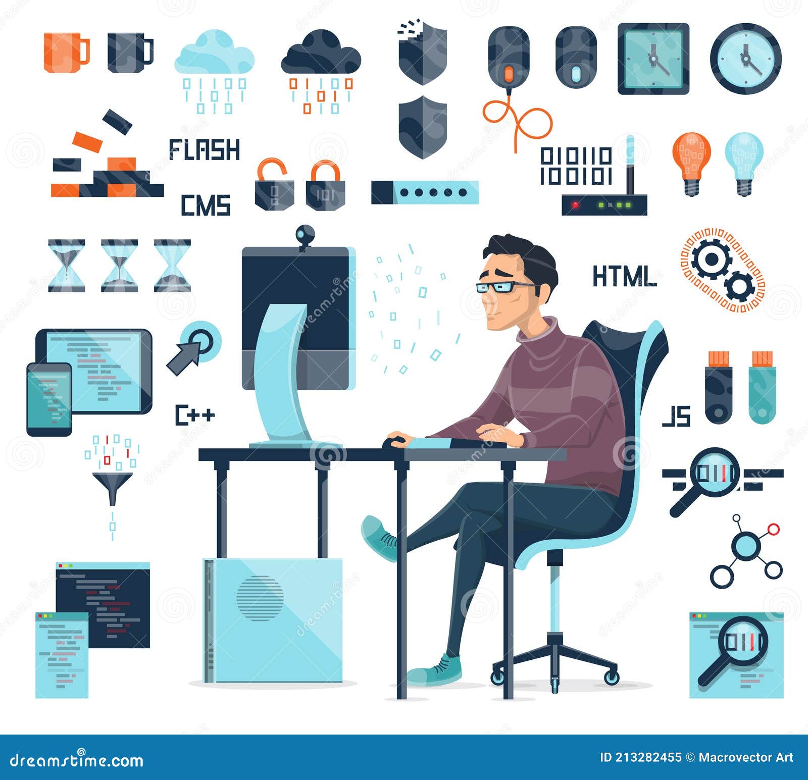 Computer Coding Icons Set stock vector. Illustration of design - 213282455