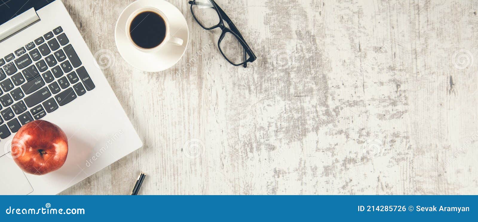 Computer with Coffee and Apple on Desk. Stock Photo - Image of page ...