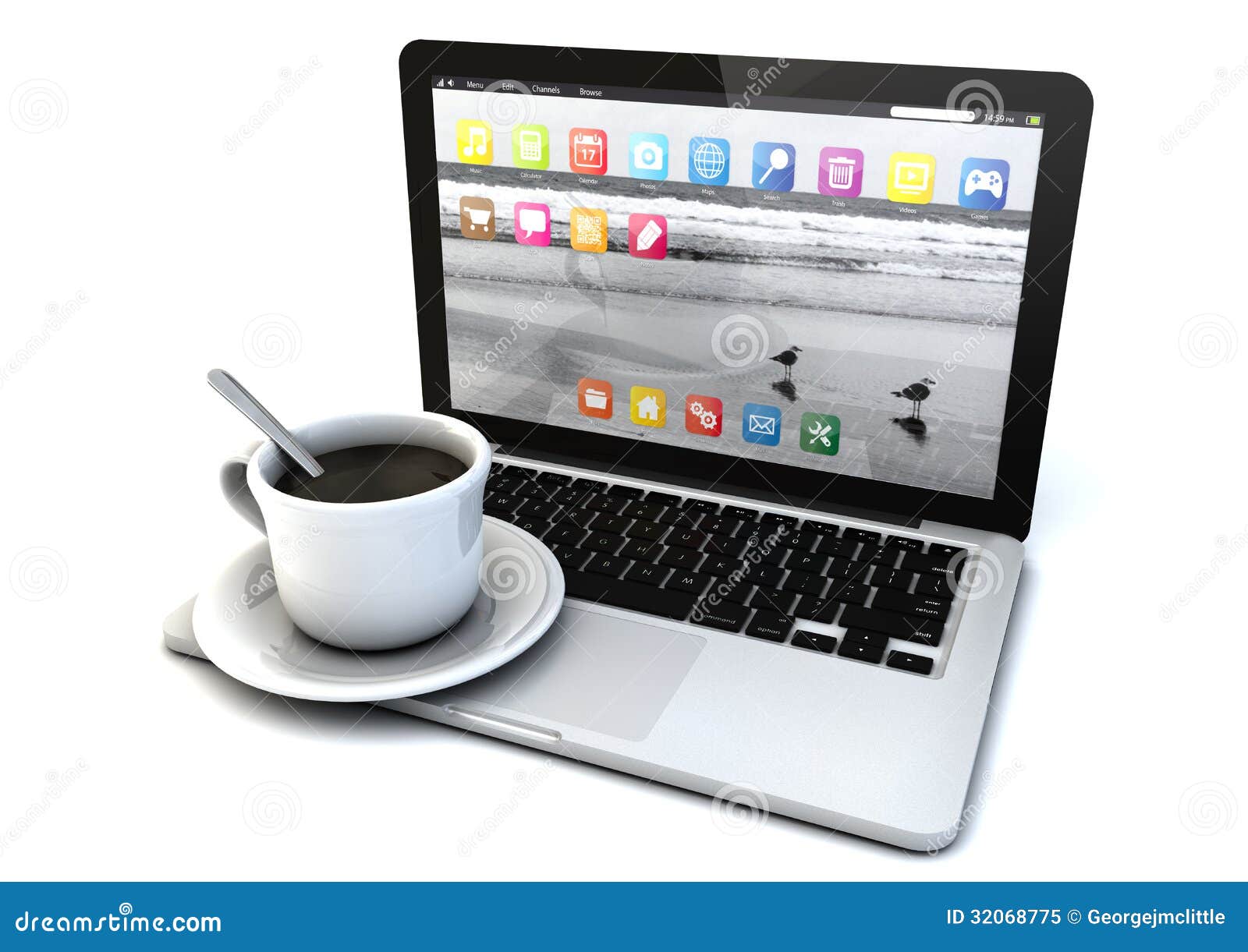 Computer and coffee stock illustration. Illustration of program - 32068775