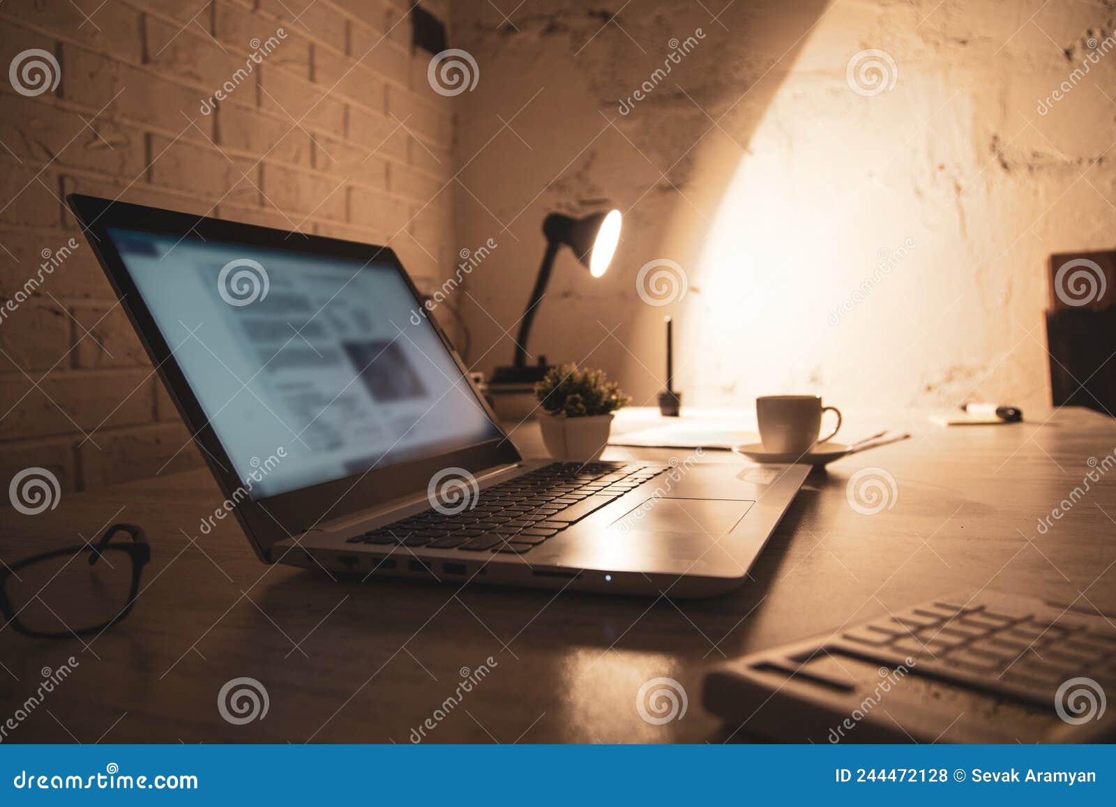 Computer with Coffee on Table Stock Photo - Image of keyboard, internet ...