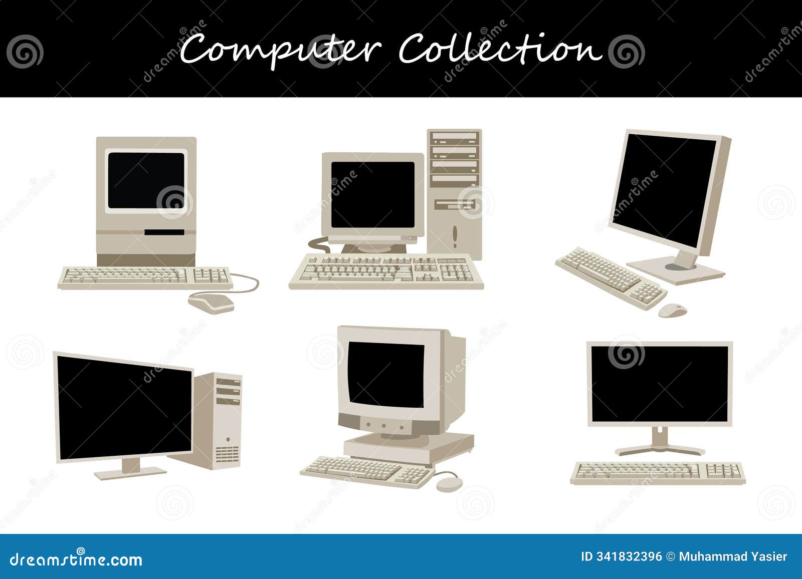 Computer Collection in Different Poses. Vector Illustration Stock ...