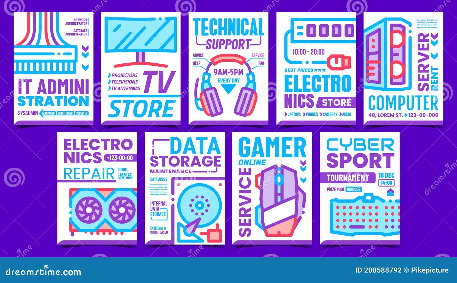 Computer Collection Promotion Posters Set Vector Stock Vector ...