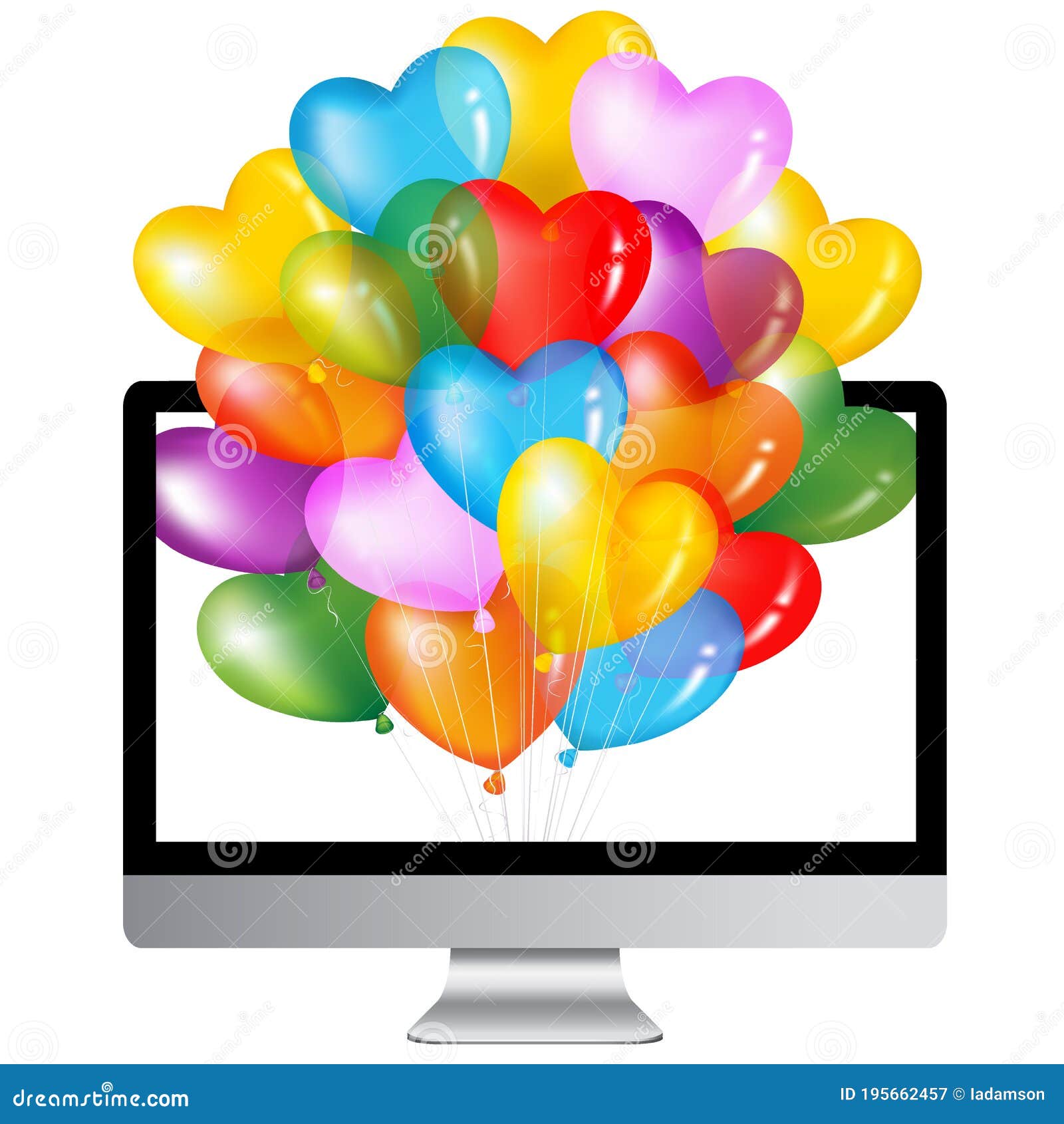 Computer with Colorful Balloons Stock Vector - Illustration of ceremony ...