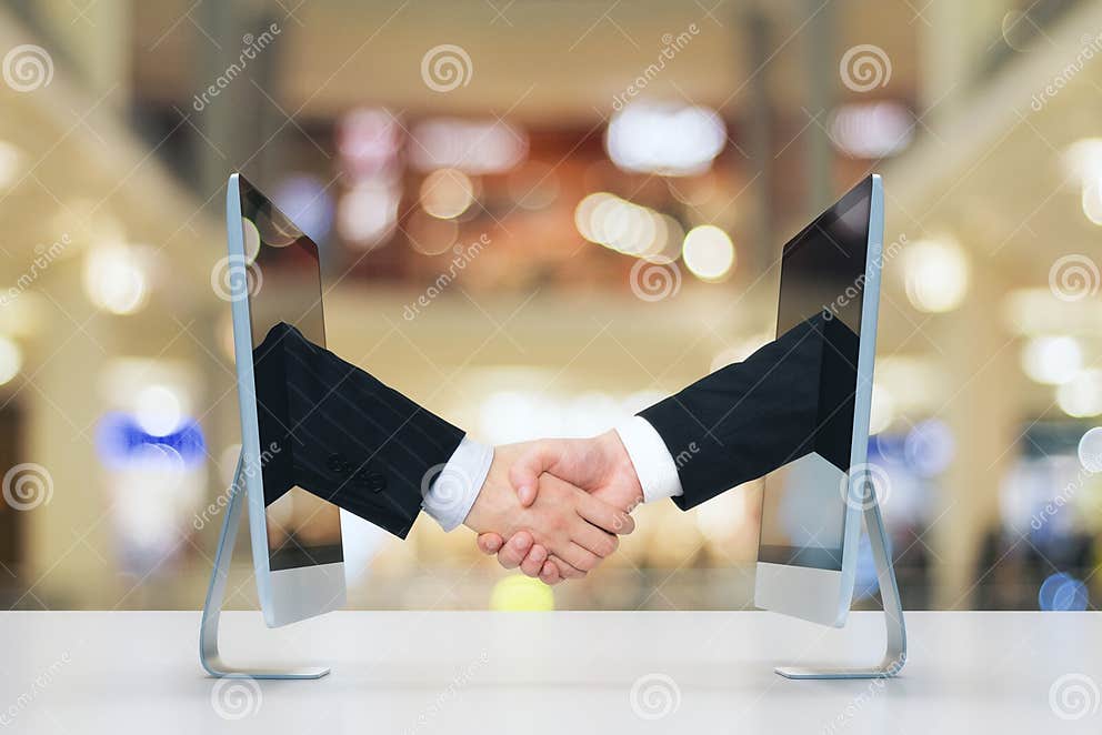 Computer Communication Concept with Human Handshake Stock Photo - Image ...