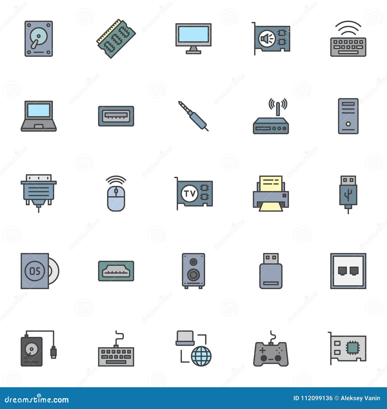 Computer Components Filled Outline Icons Set Stock Vector ...