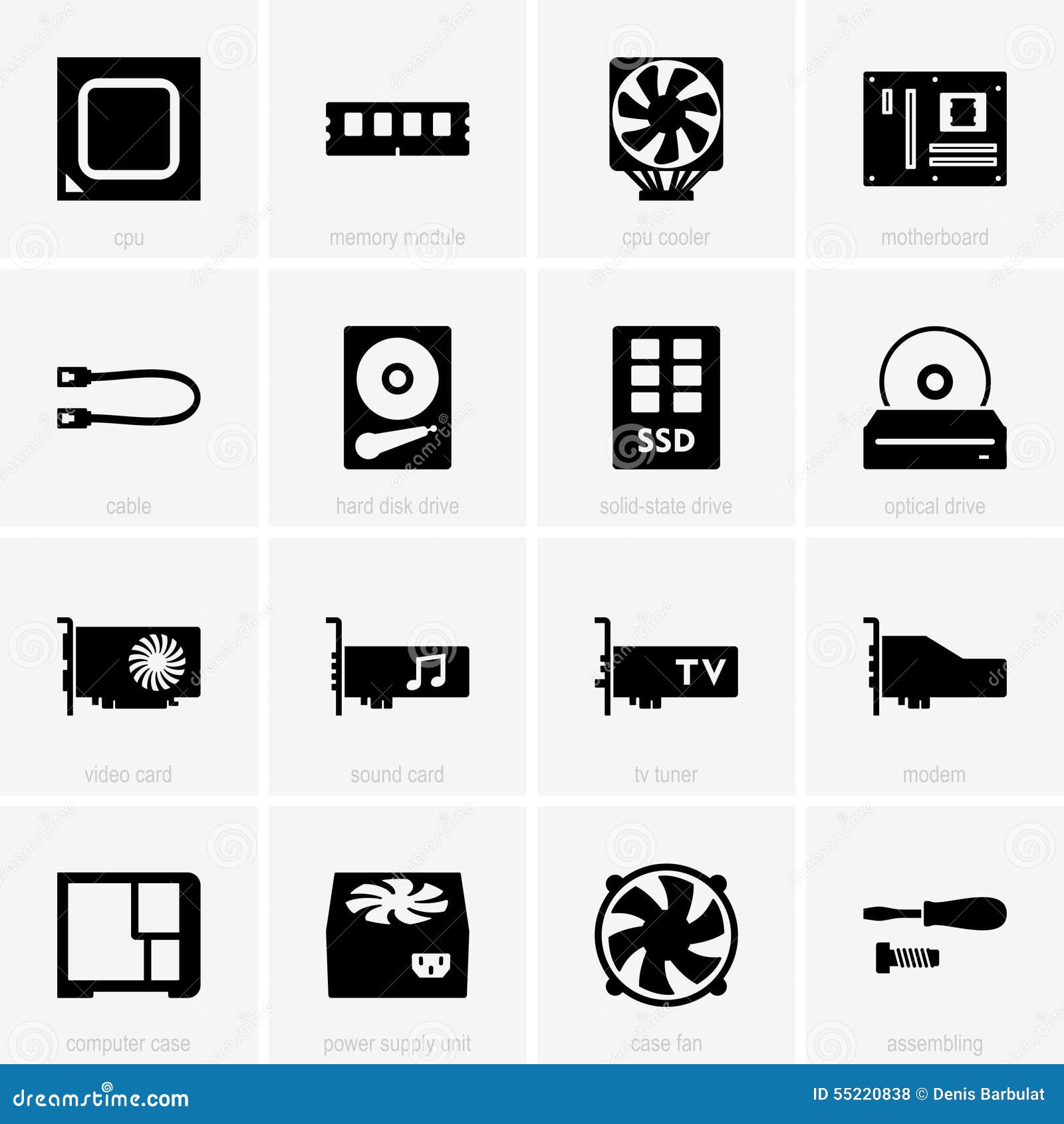 Computer components icons stock vector. Illustration of processor ...
