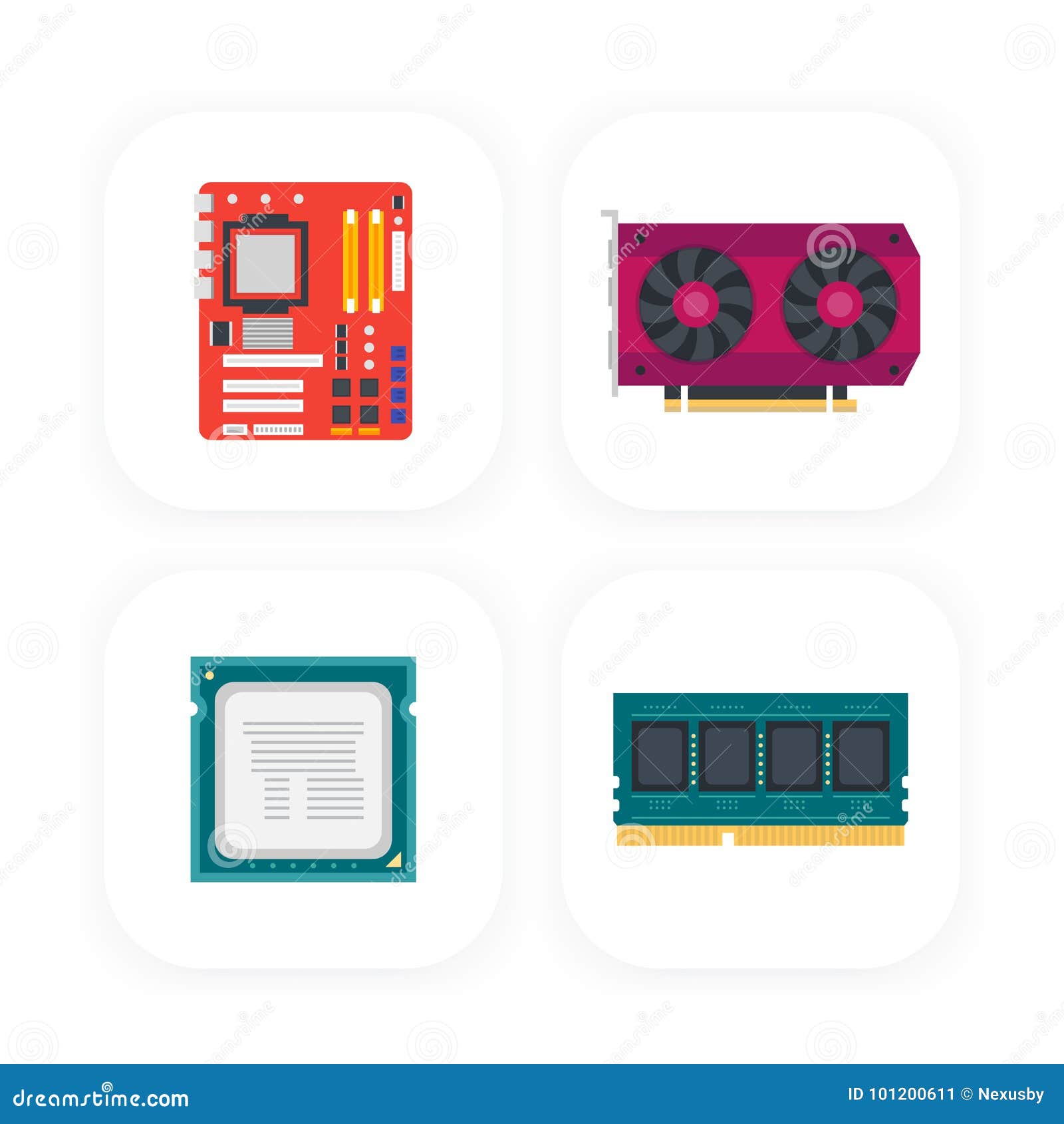Computer components icons stock vector. Illustration of motherboard ...