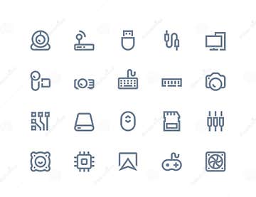 Computer Components Icons. Line Series Stock Vector - Illustration of ...