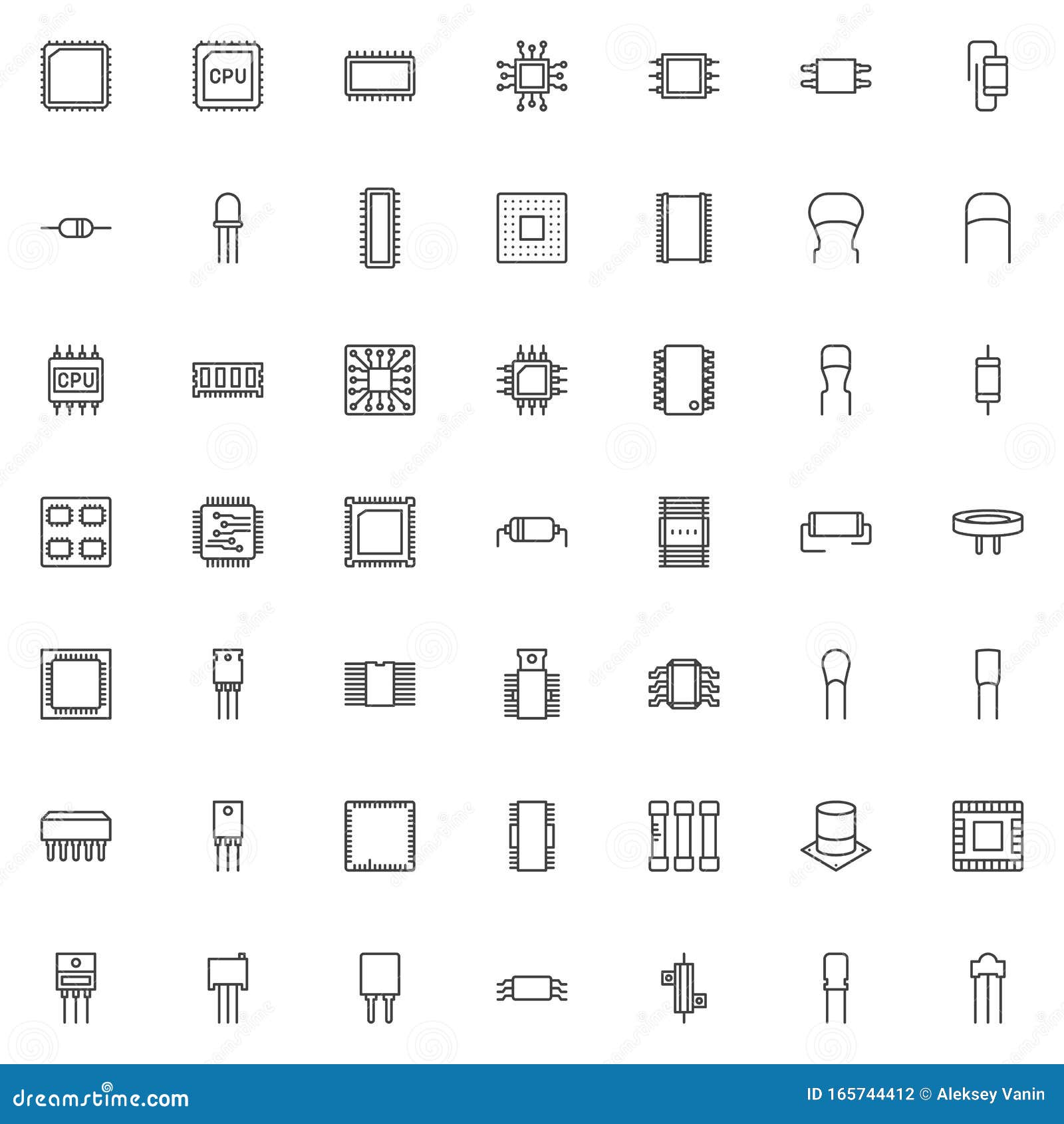 Computer Components Line Icons Set Stock Vector Illustration Of