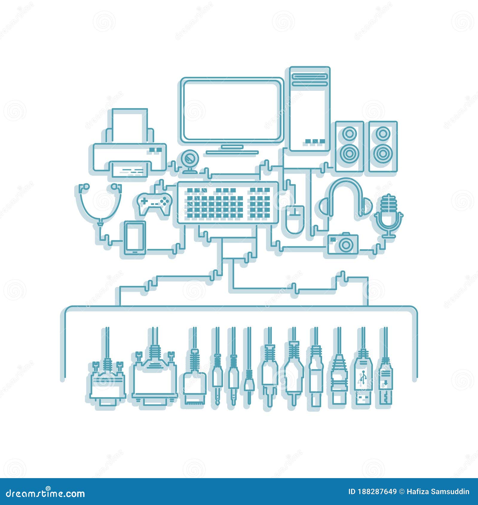 Computer Components with Peripheral Devices. Vector Illustration ... Computer Components with Peripheral Devices. Vector Illustration ...