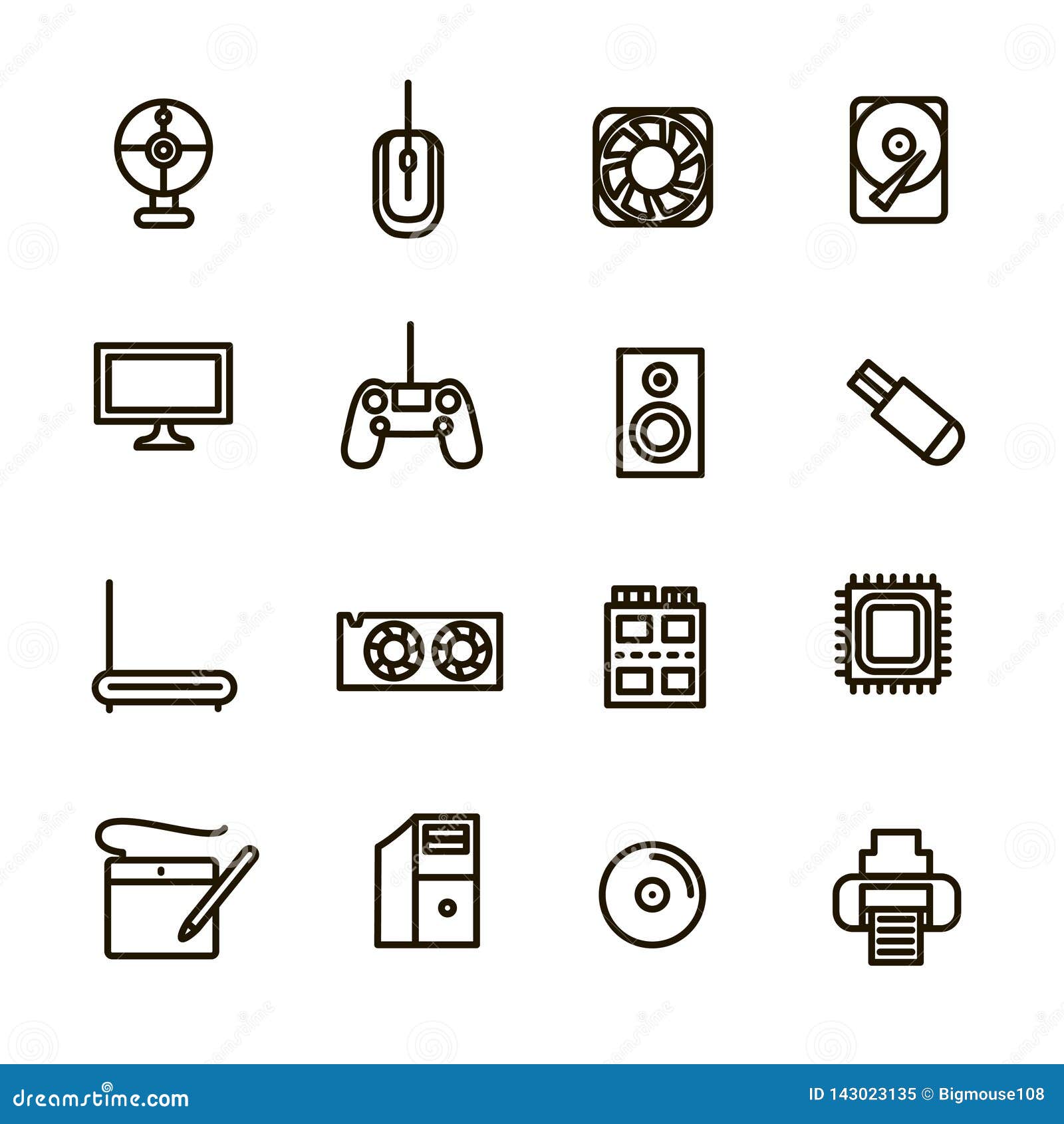 Computer Components Signs Black Thin Line Icon Set. Vector Stock Vector ...