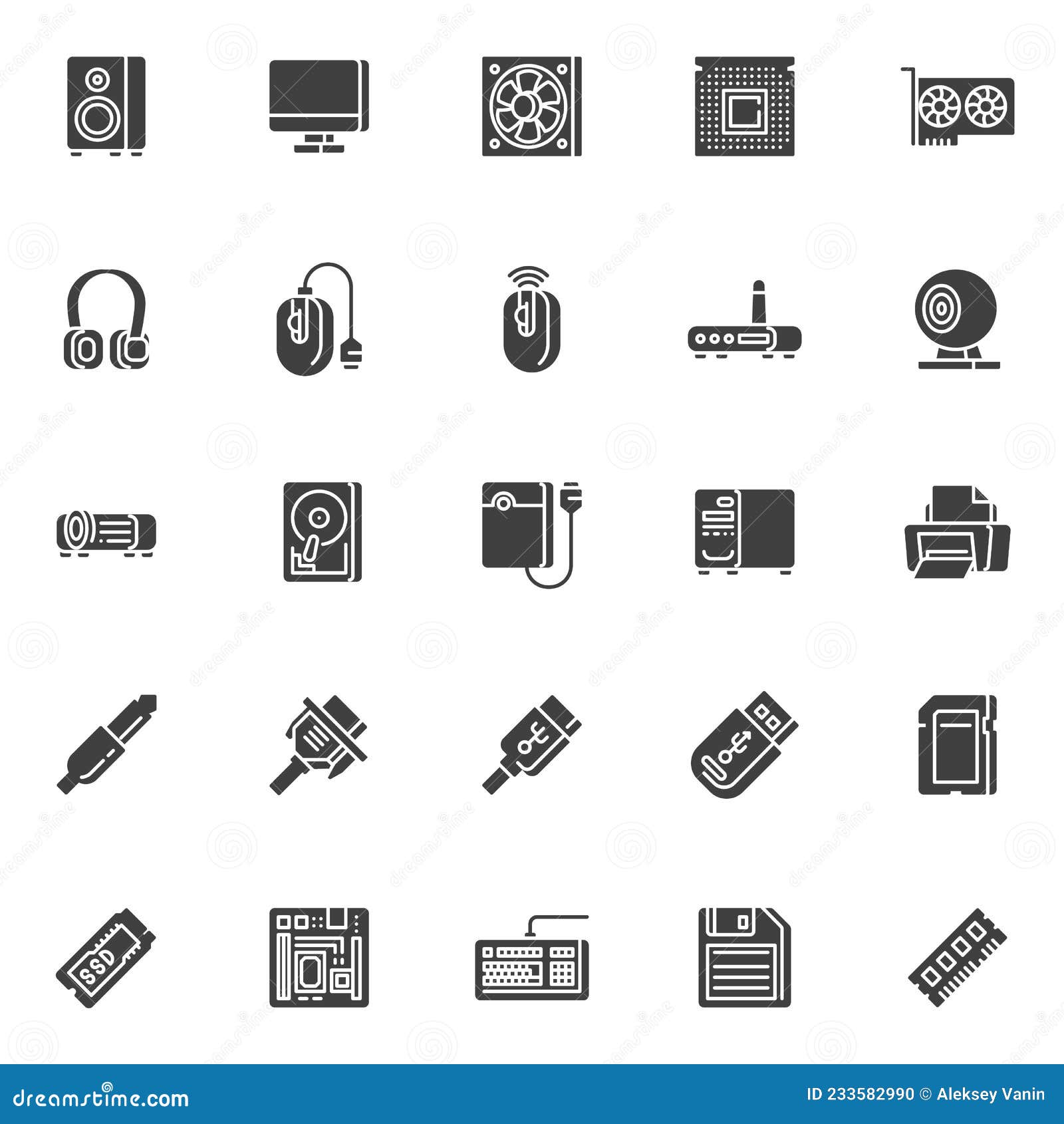 Computer Components Vector Icons Set Stock Vector - Illustration of ...