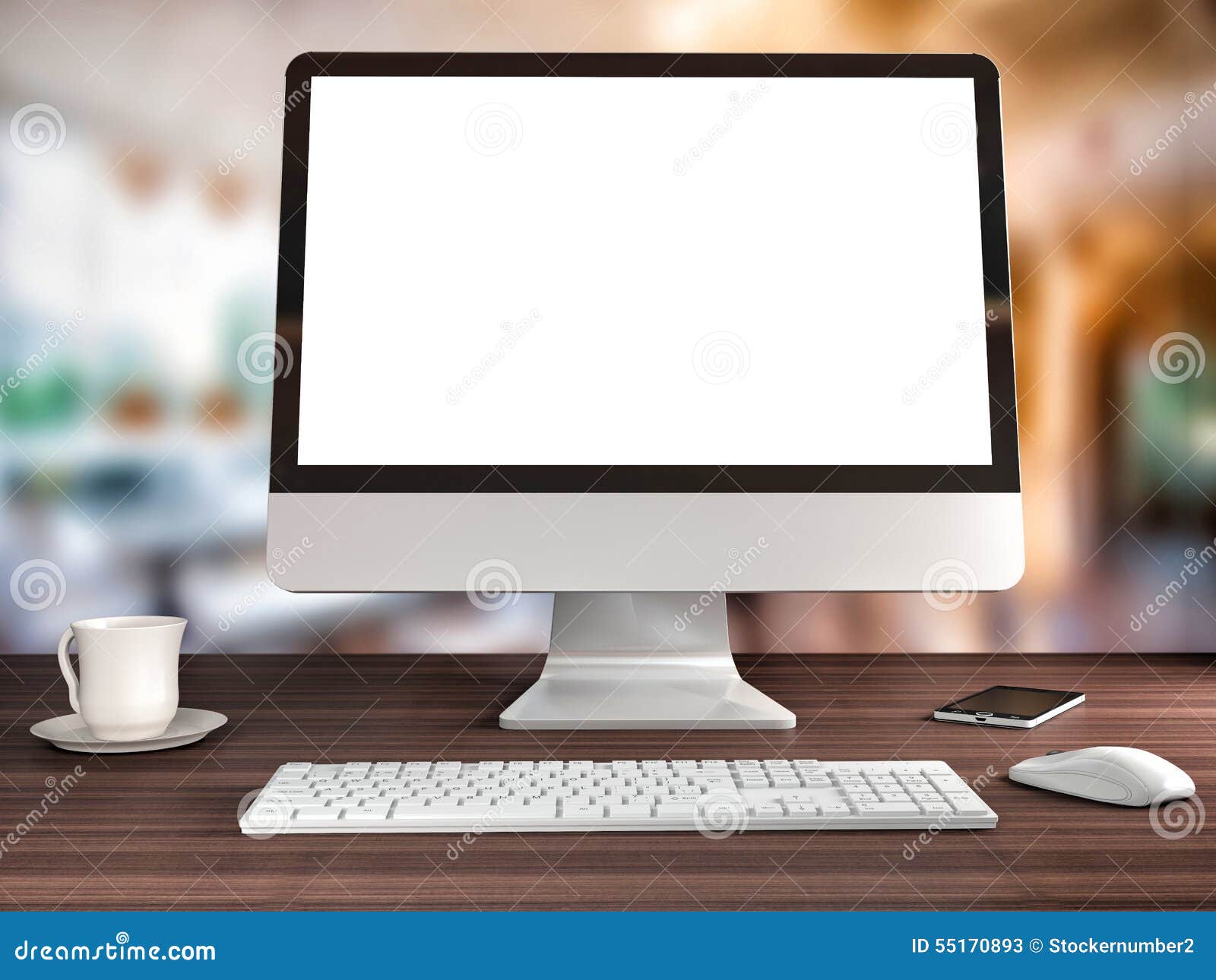 Computer Con Lo Schermo Bianco Sulla Tavola Dell'ufficio Illustrazione ...
