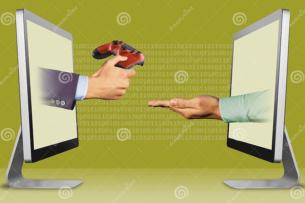 Web Concept, Two Hands from Computers. Wireless Controller and Pleading ...