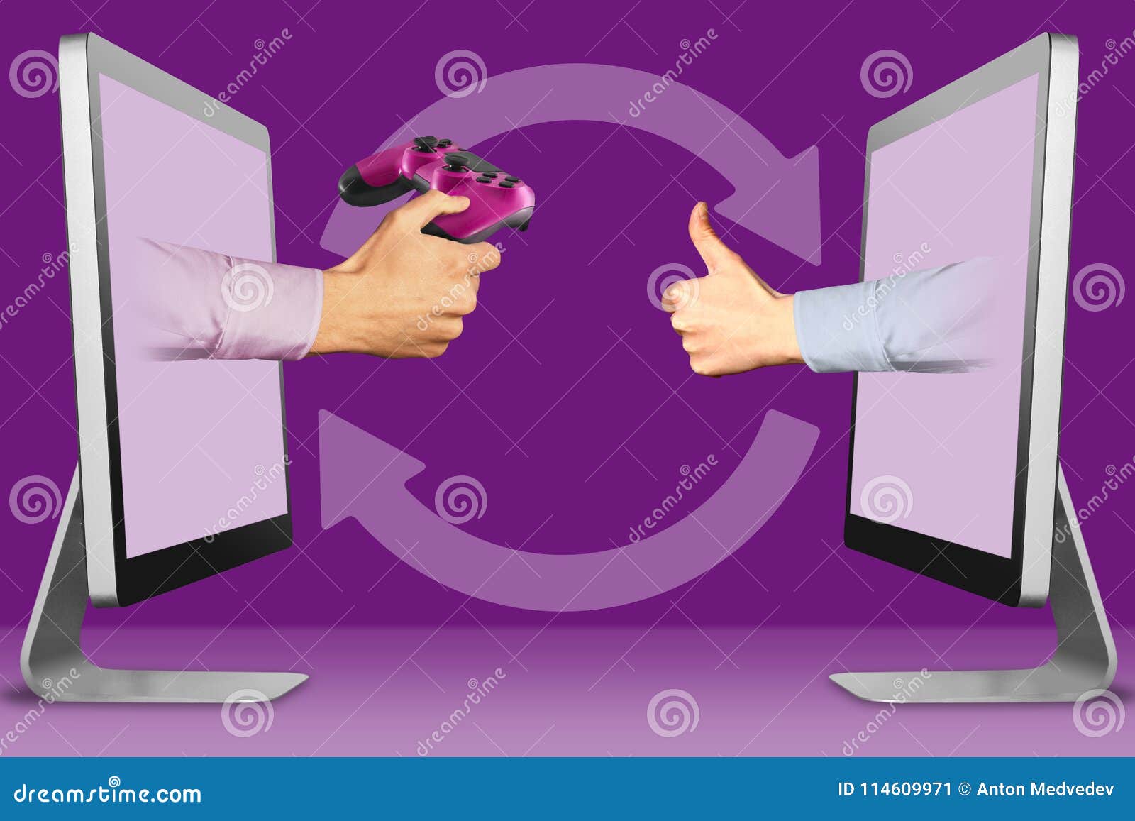 Hi-tech Concept, Two Hands from Computers. Joystick and Thumbs Up, Like ...