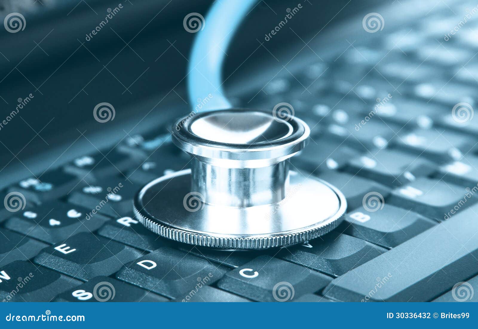 Computer Concept of a Stethoscope Closeup on a Computer Keyboard Stock ...