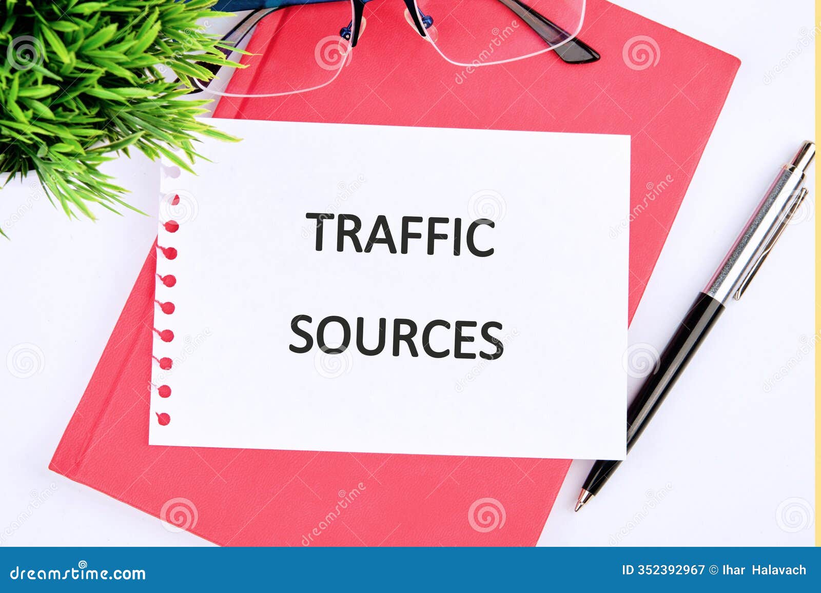 Computer Concept. TRAFFIC SOURCES Words Close-up, on a White Sheet of ...