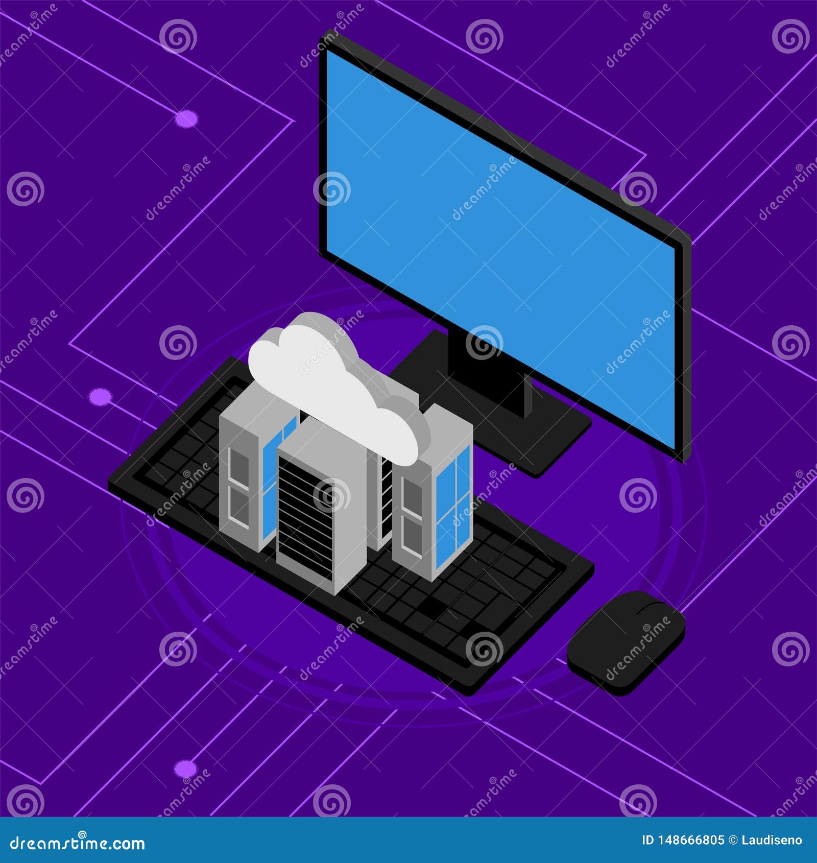 Computer Connected To a 3d Cloud Computer Servers Stock Vector ...
