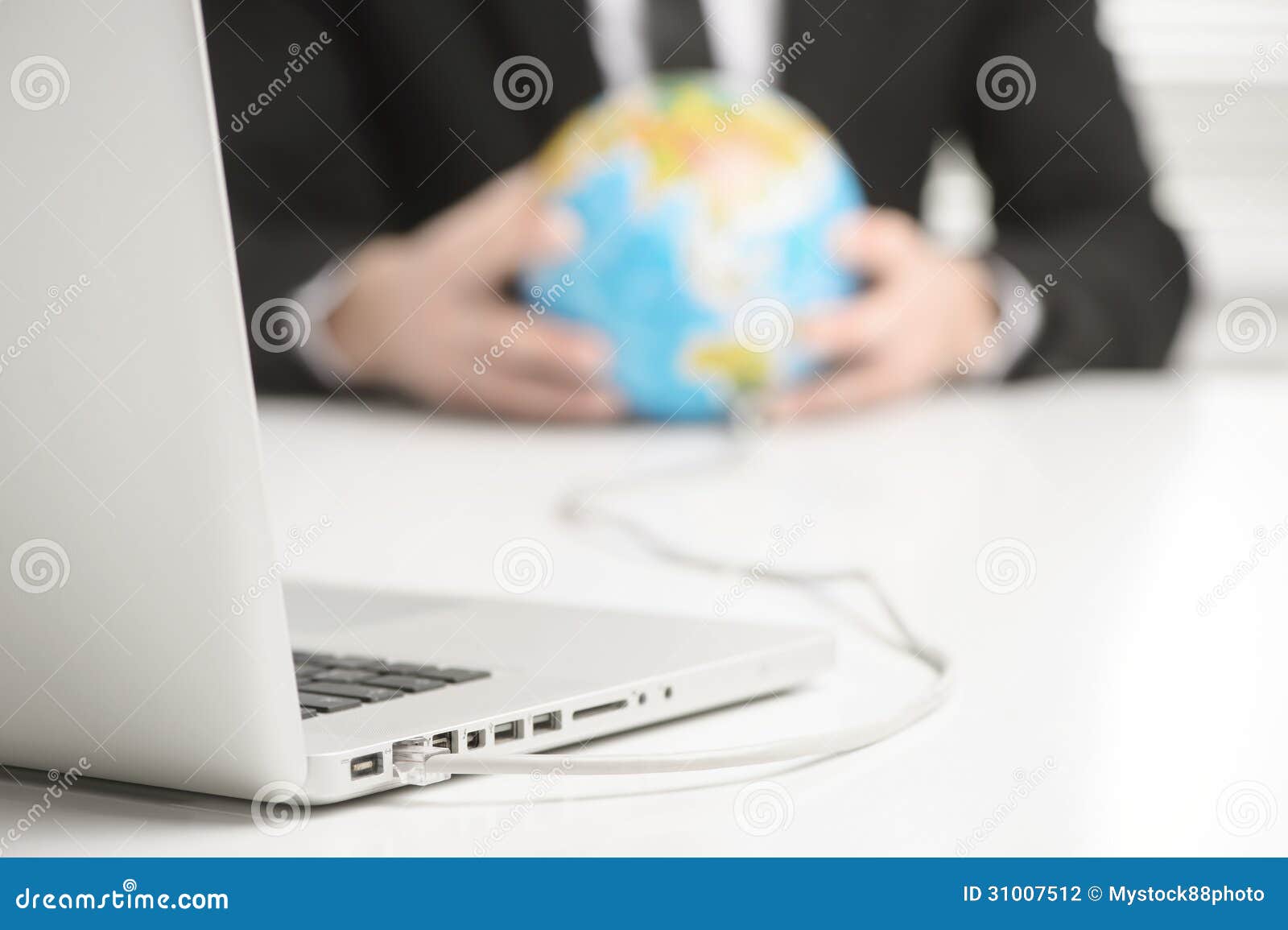 Computer Connected To Earth Globe Stock Photo - Image of business ...
